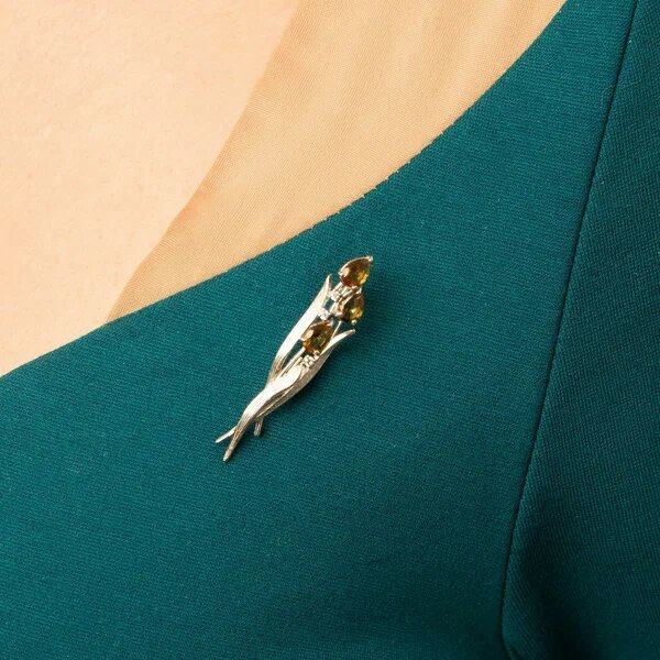 Брошь, серебро, 925 проба, фианит, турмалин