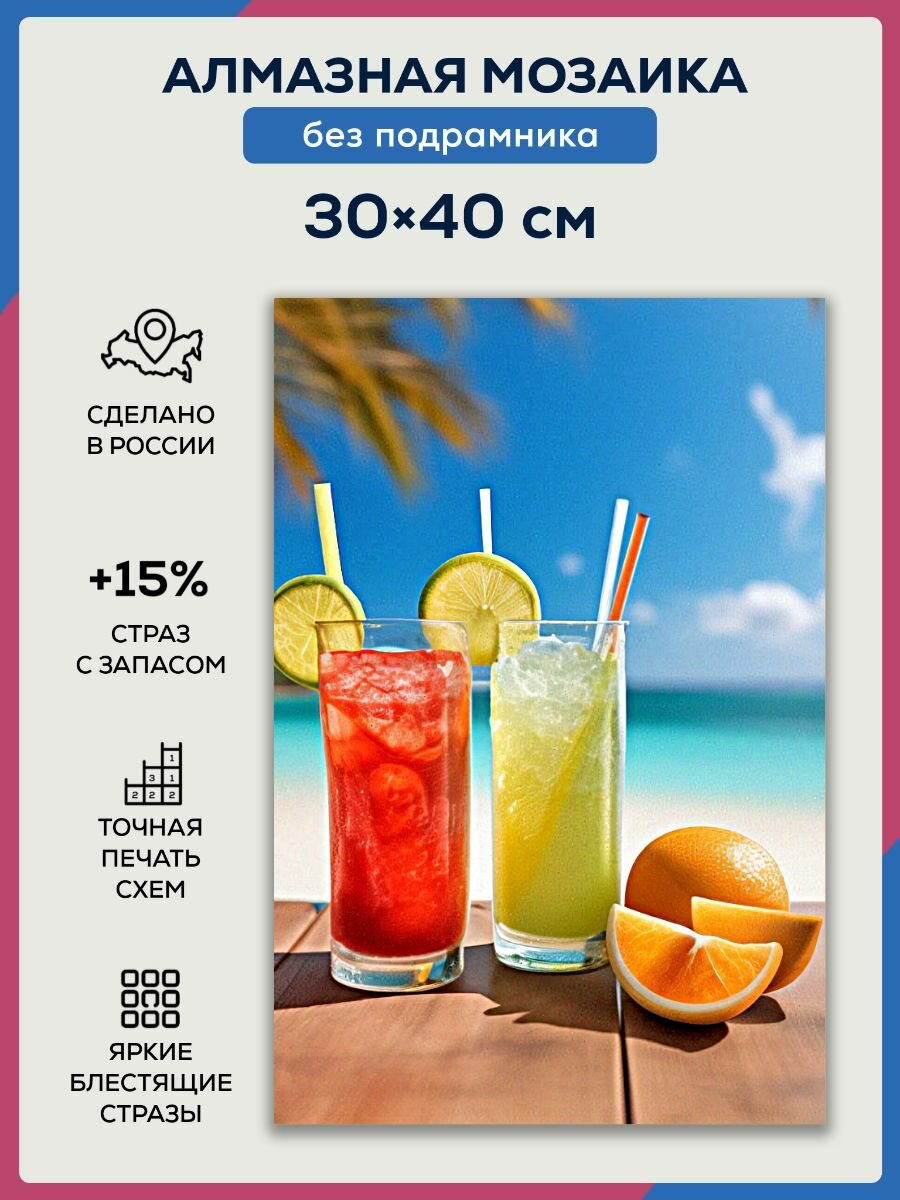 Алмазная мозаика 30x40 Мальдивы напитки без подрамника