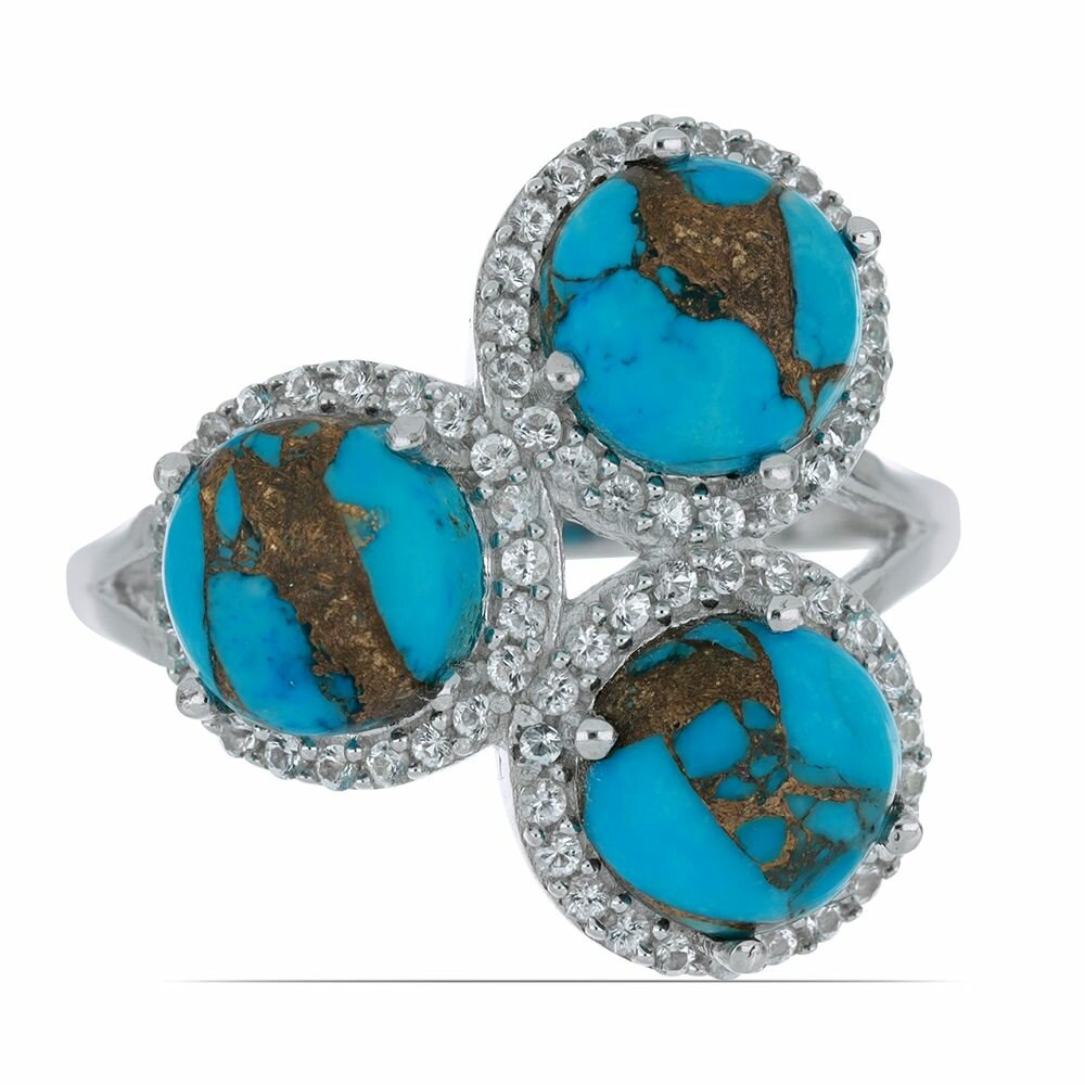 Перстень, серебро, 925 проба, родирование, топаз, бирюза