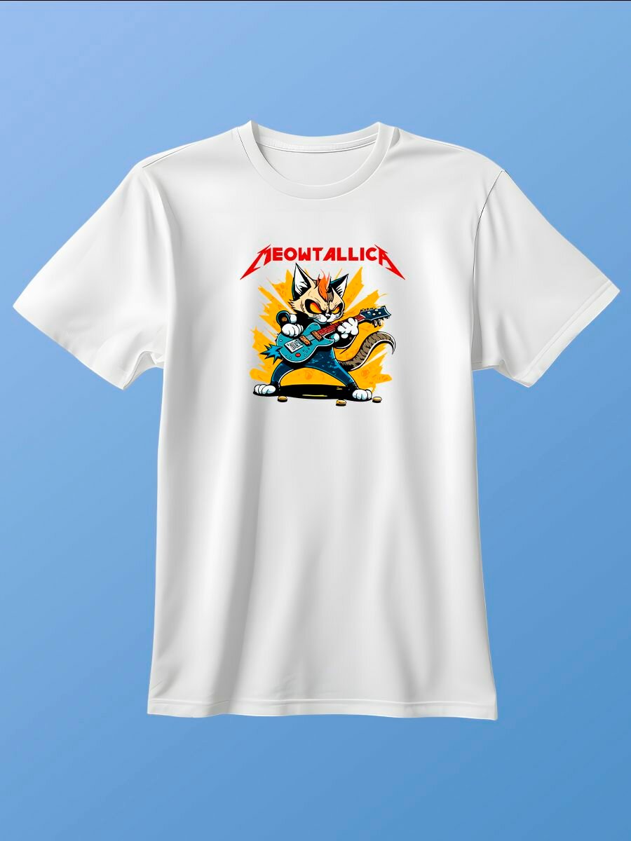Футболка с надписью meowtallica кот рокер