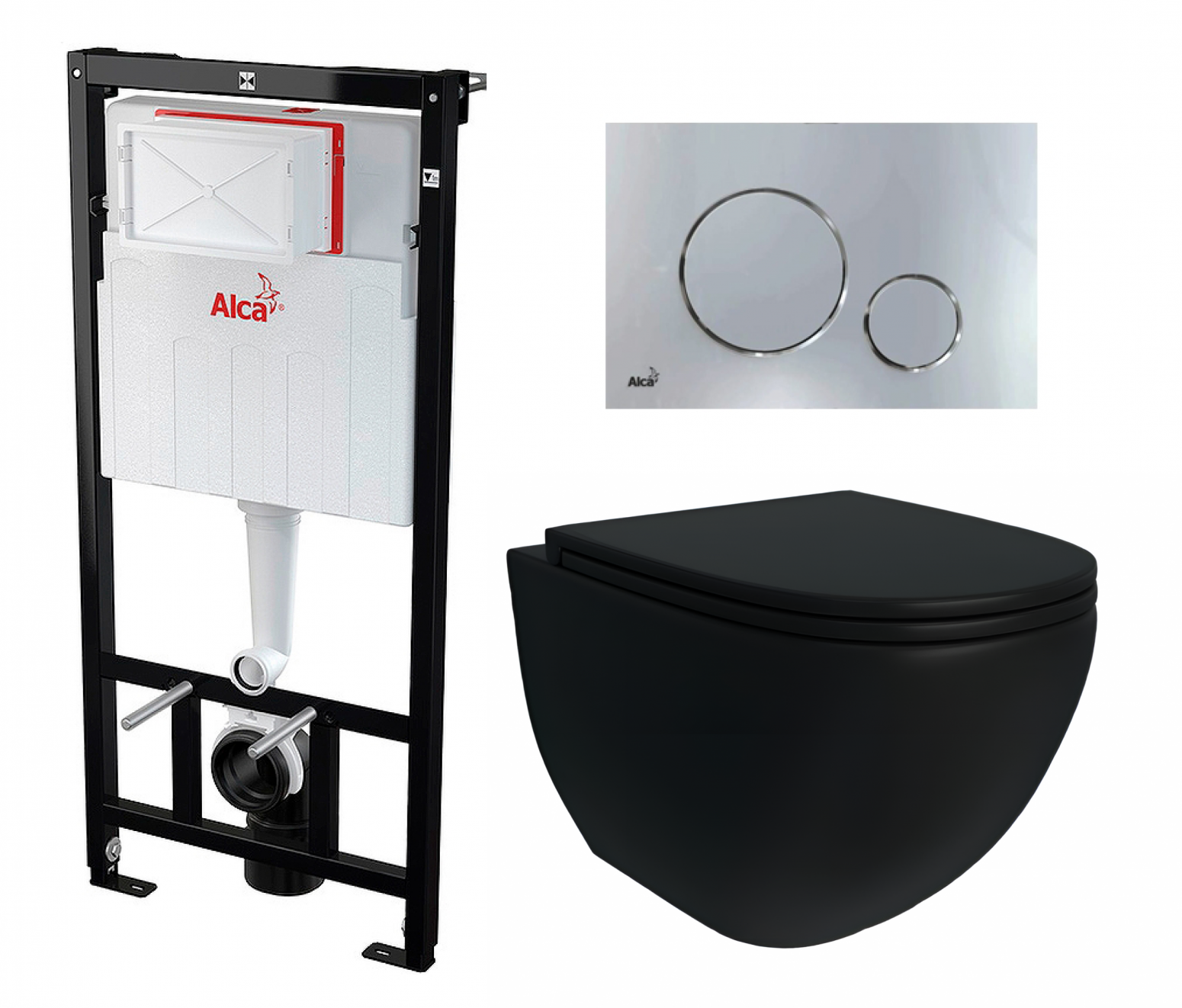 Комплект 3 в 1 инсталляция AlcaPlast + Унитаз подвесной Enio Unico BL черный EN4105055 + кнопка хром