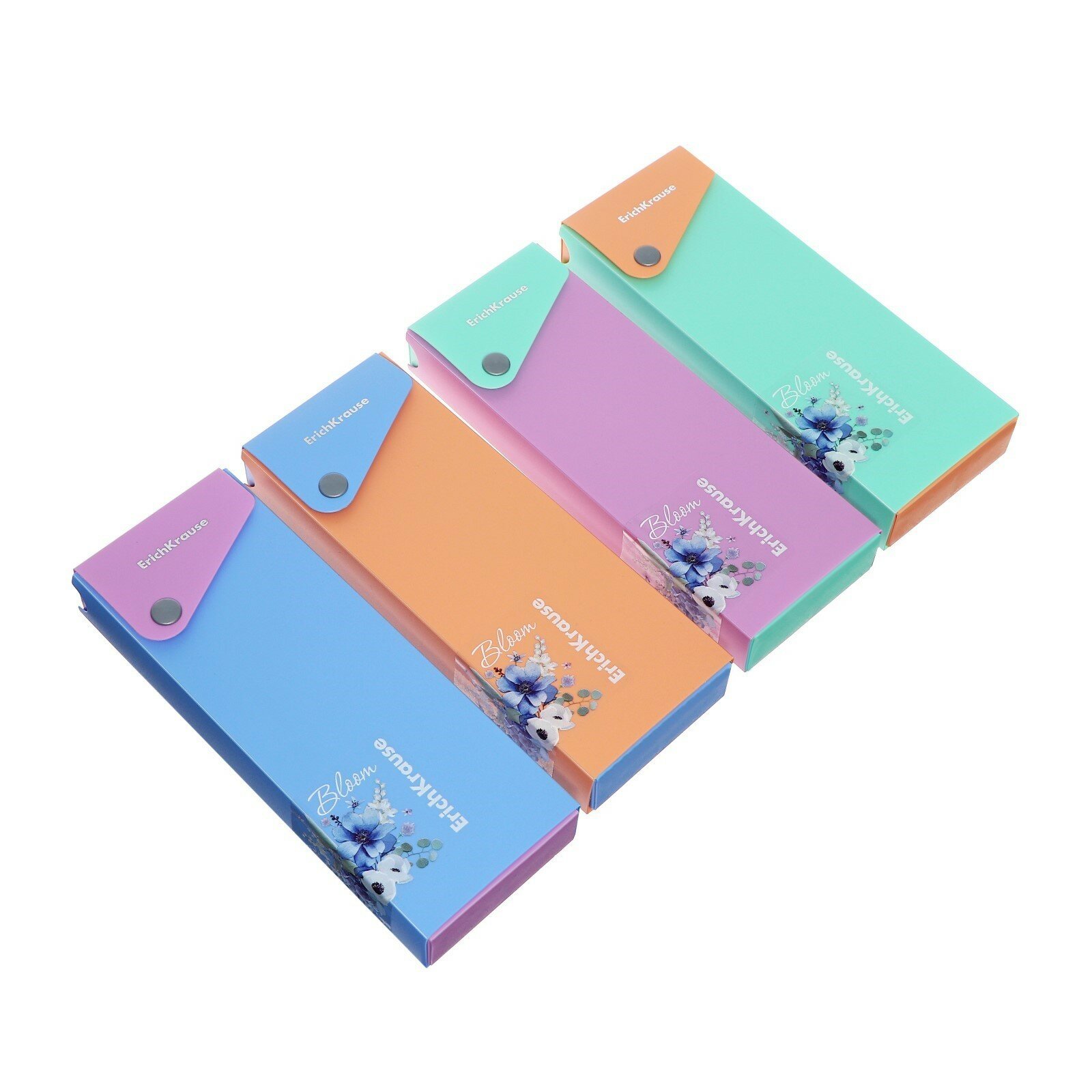 Пенал пластиковый 7,4*2,7*20 см на кнопке ERICH KRAUSE Matt Pastel Bloom Ассорти