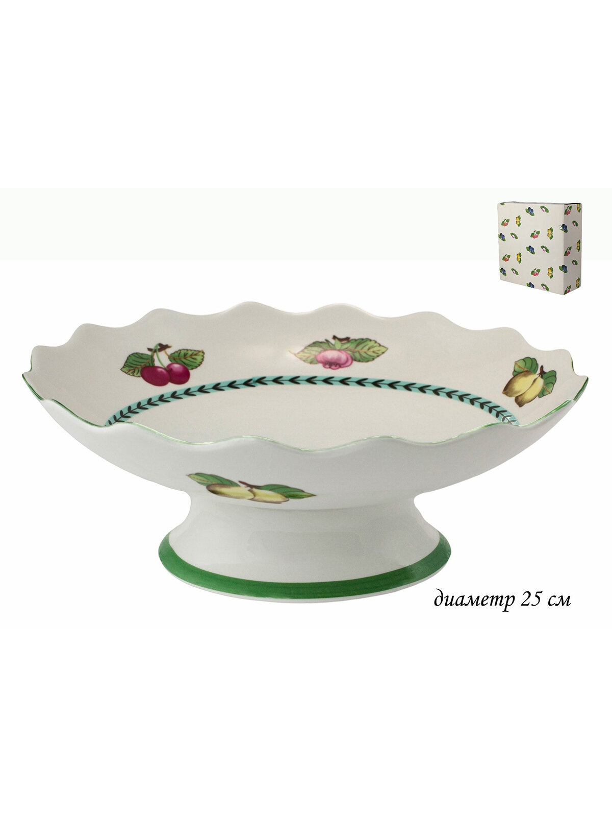 Фруктовница на ножке Lenardi Фрукты, фарфоровая, 25 см