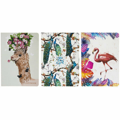 Тетради 40 л. в клетку обложка SoftTouch, набор 3 шт, бежевая бумага 70 г/м2, сшивка, А5 (147х210 мм), SUMMER, BRAUBERG, 403793