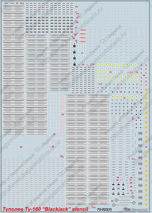 Деколь Туполев Ту-160 технические надписи, 1/72