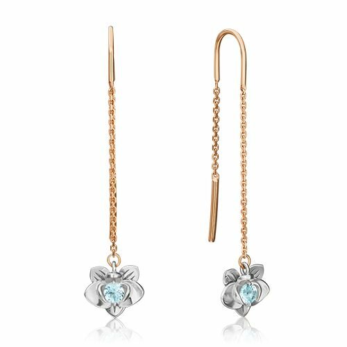 Серьги цепочки, комбинированное золото, 585 проба, родирование, топаз