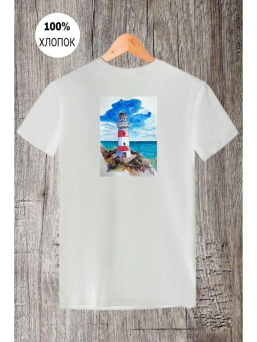 Футболка маяк море камни