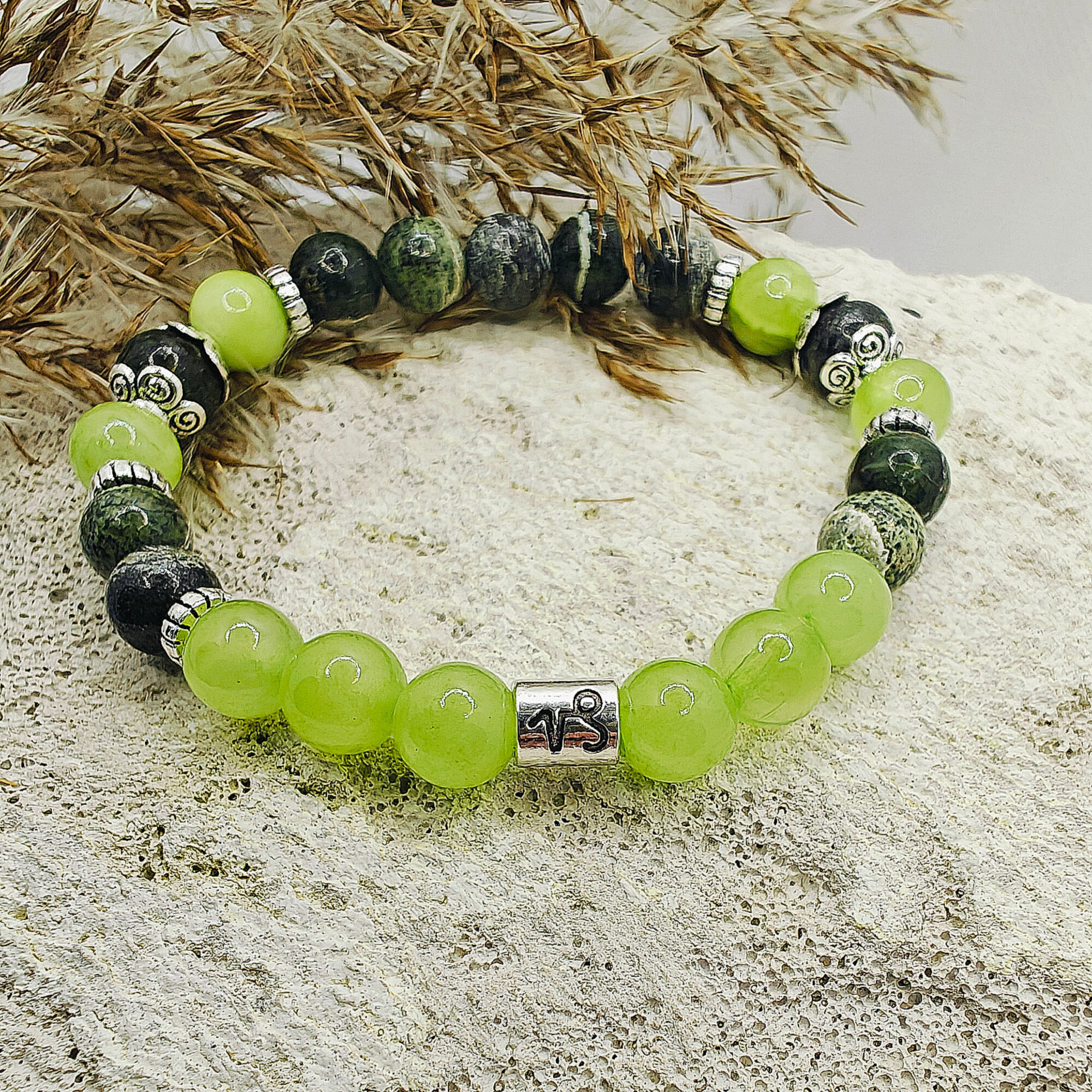 Плетеный браслет, змеевик, оникс