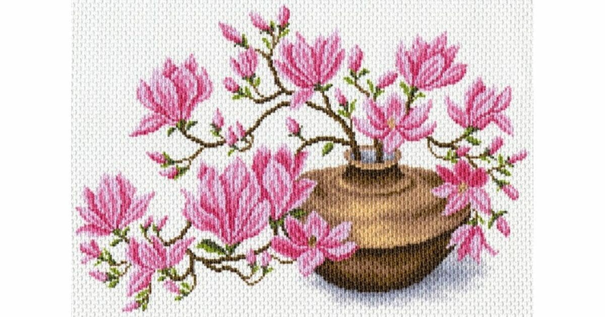Канва с нанесенным рисунком "Ваза с магнолиями" размер: 26х39 см, арт. 1606