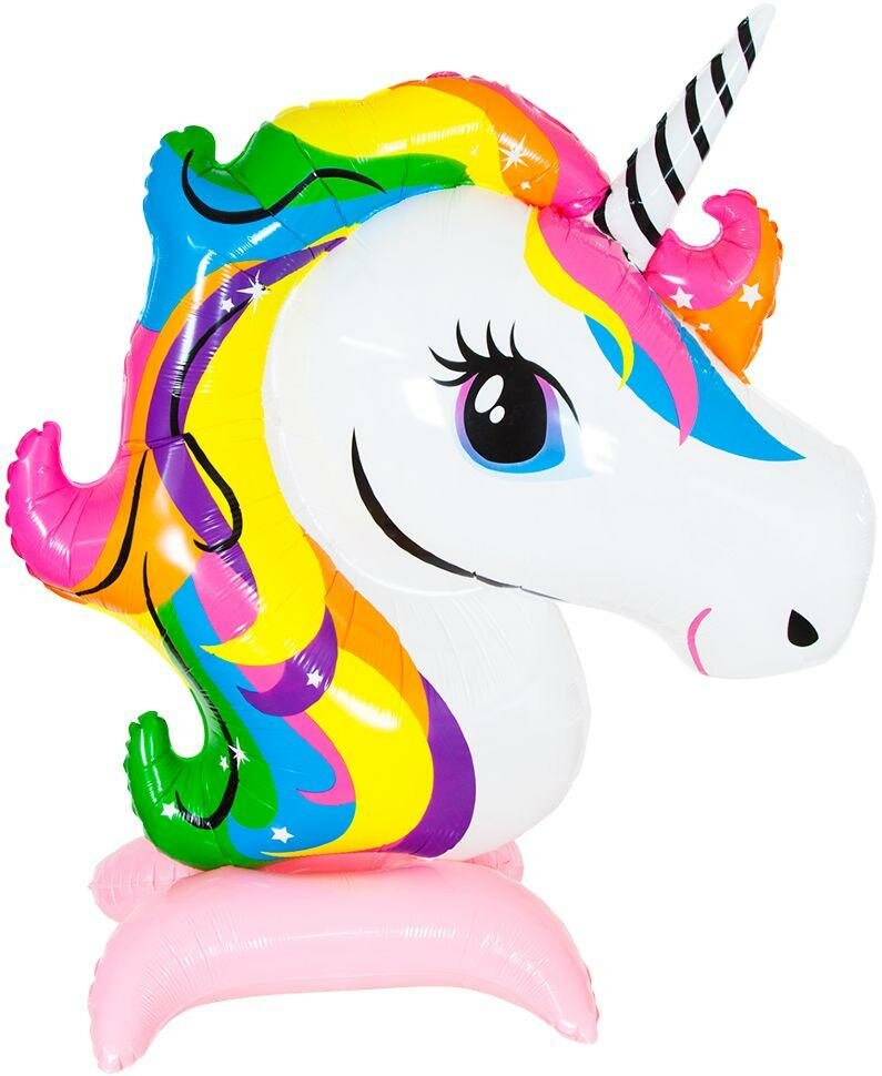Шар 3D (55'/140 см) Фигура на подставке, Радужный единорог, Розовый, 1 шт. в упак.