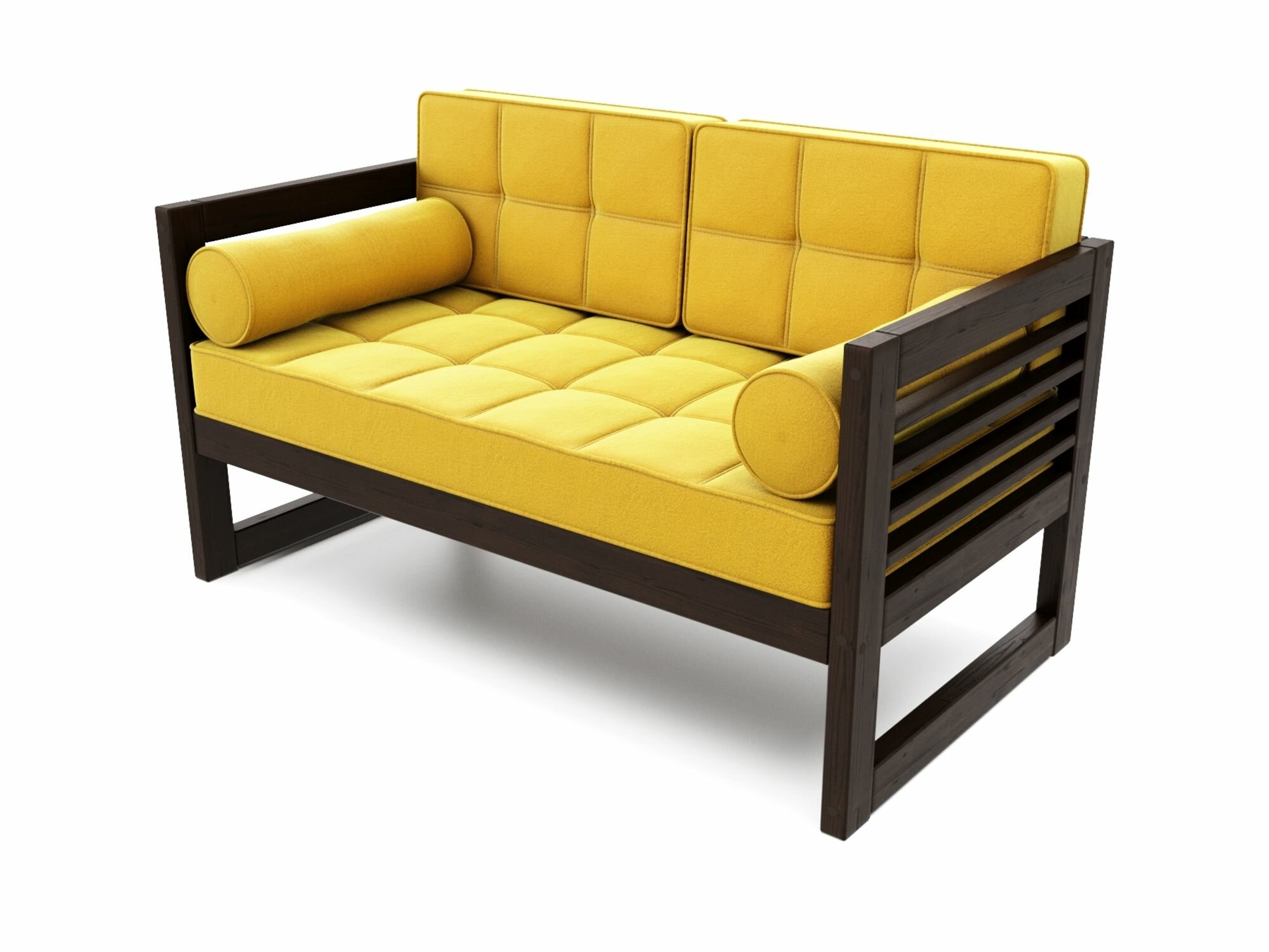 Диван маленький Arsko Сега-М, желтый-венге, велюр, двухместный, для кухни, в офис, для салона красоты, скандинавский лофт