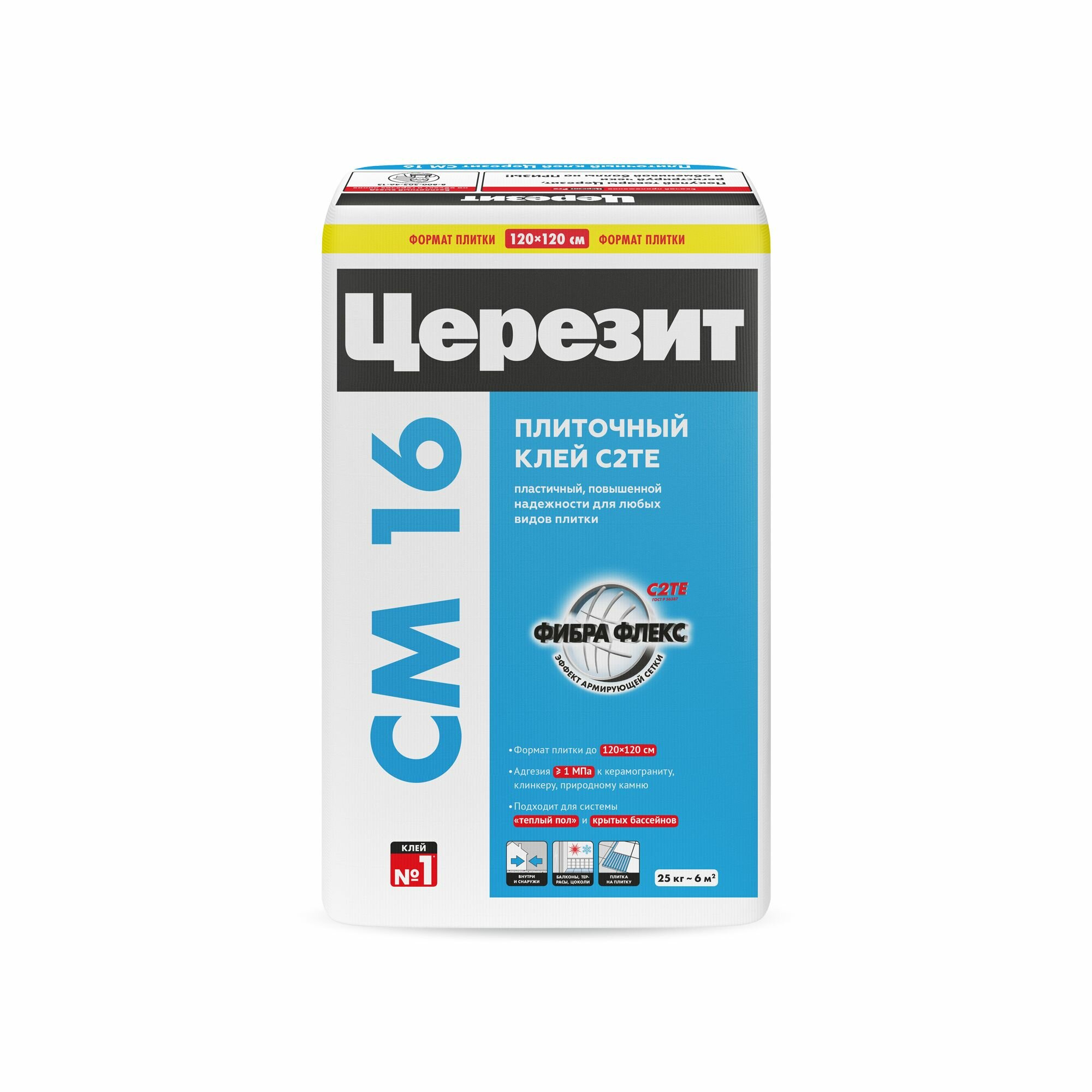 Клей Ceresit CM16 Flex, для плитки, цементный, морозостойкий, серый, 25 кг