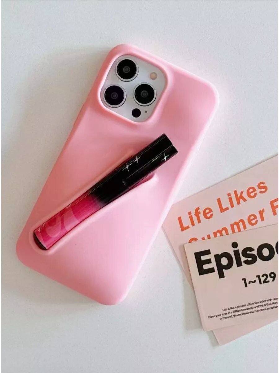 Чехол PRELESTI для iPhone 15 Pro Max, розовый, с держателем, силикон