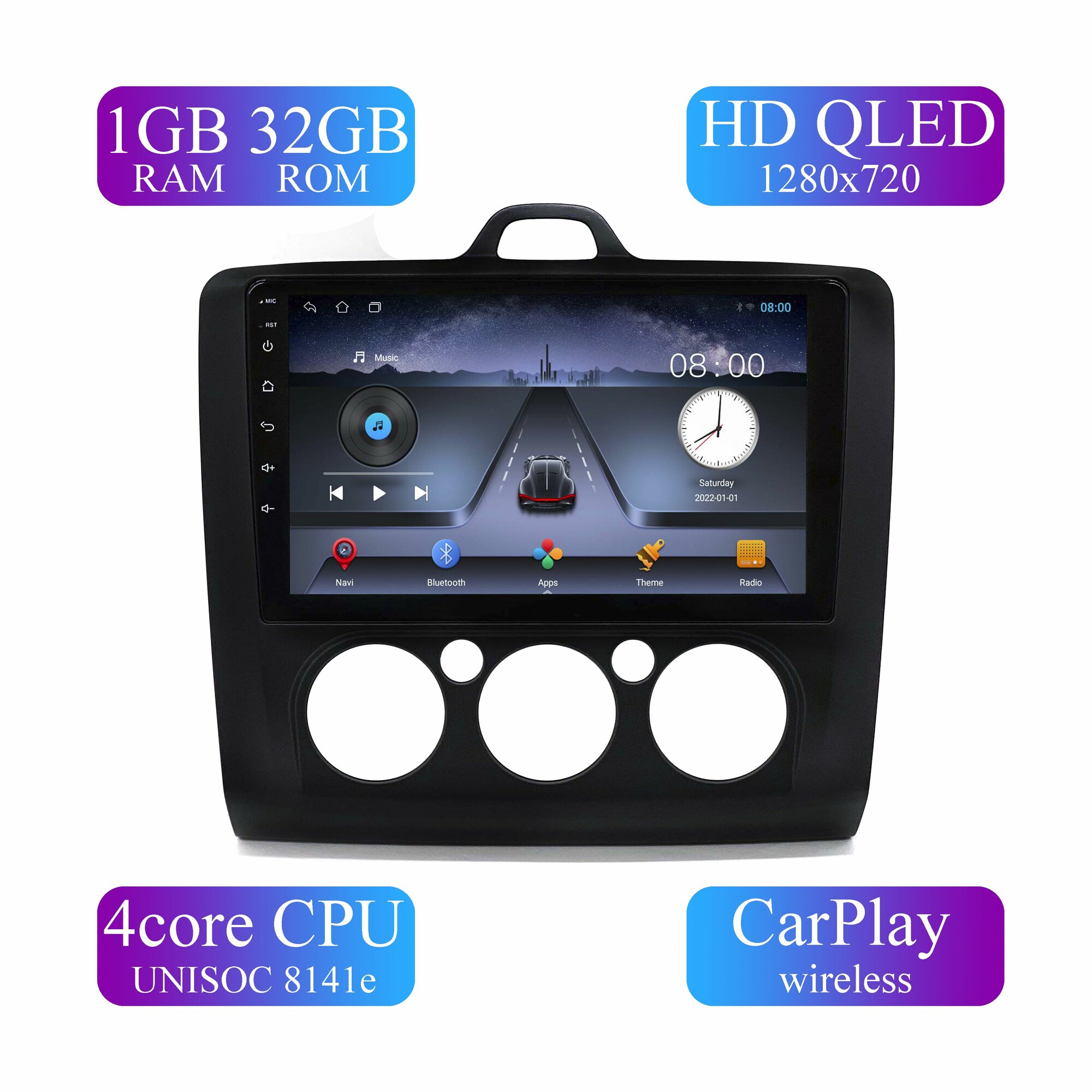 Магнитола Android для Ford Focus 2 2005-2011 кондиционер черный QLED 1/32GB