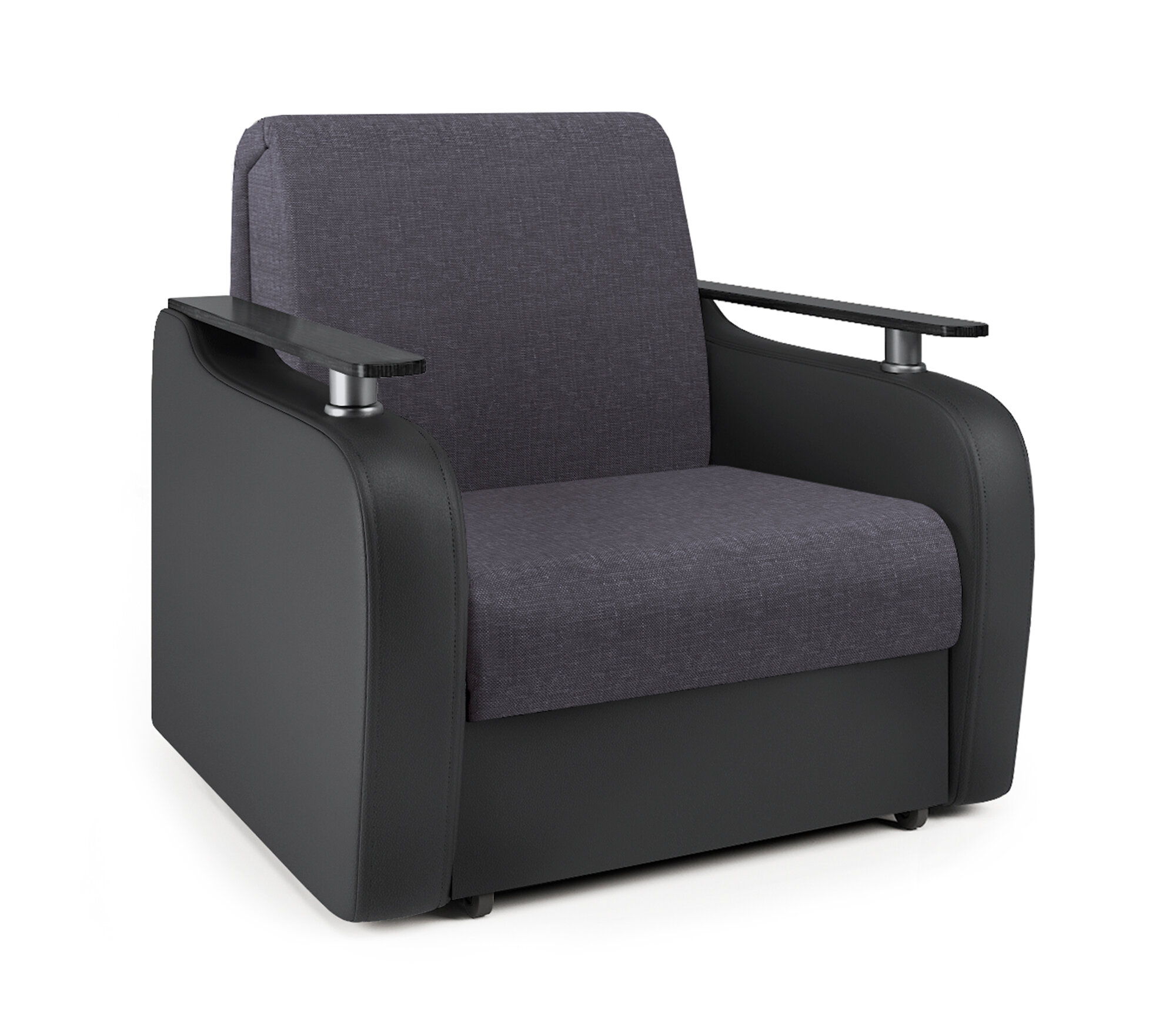 Кресло-кровать Гранд Д раскладное аккордеон, с ящиком, 70х194 см, серая рогожка и черная экокожа