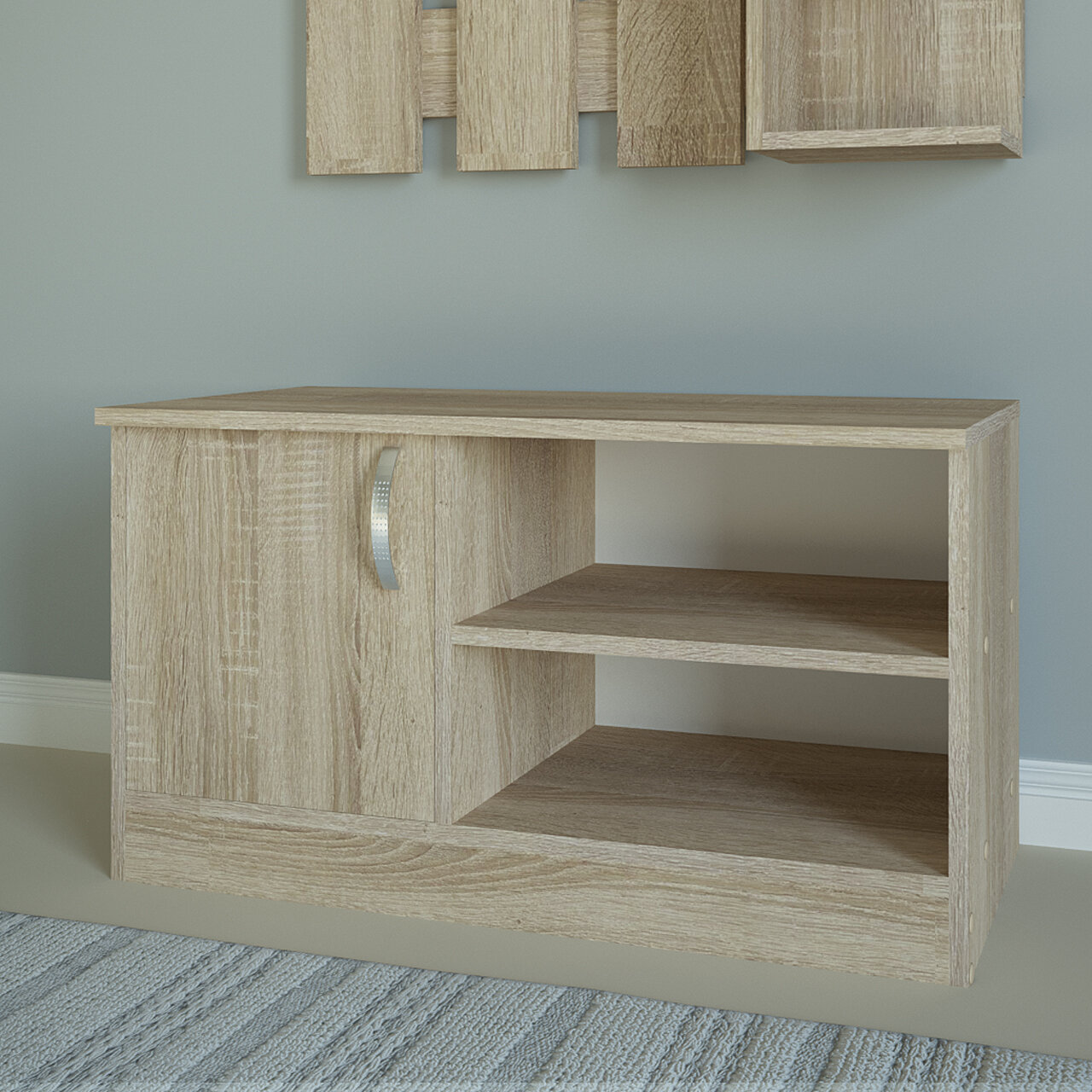 Тумба для обуви в прихожую дуб сонома 80 см с ящиком и полками