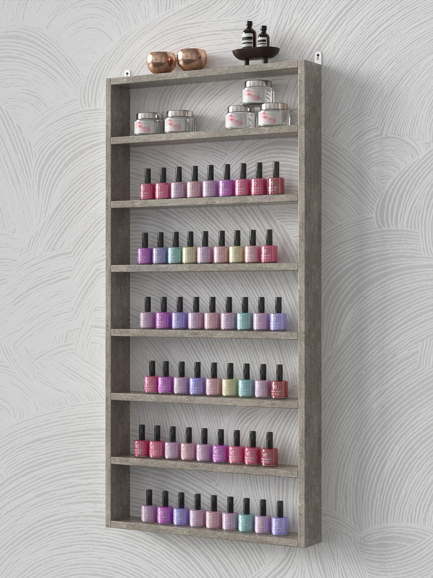 Полка для гель-лаков, ЛДСП, настенная, нагрузка до 15кг, светло-серая