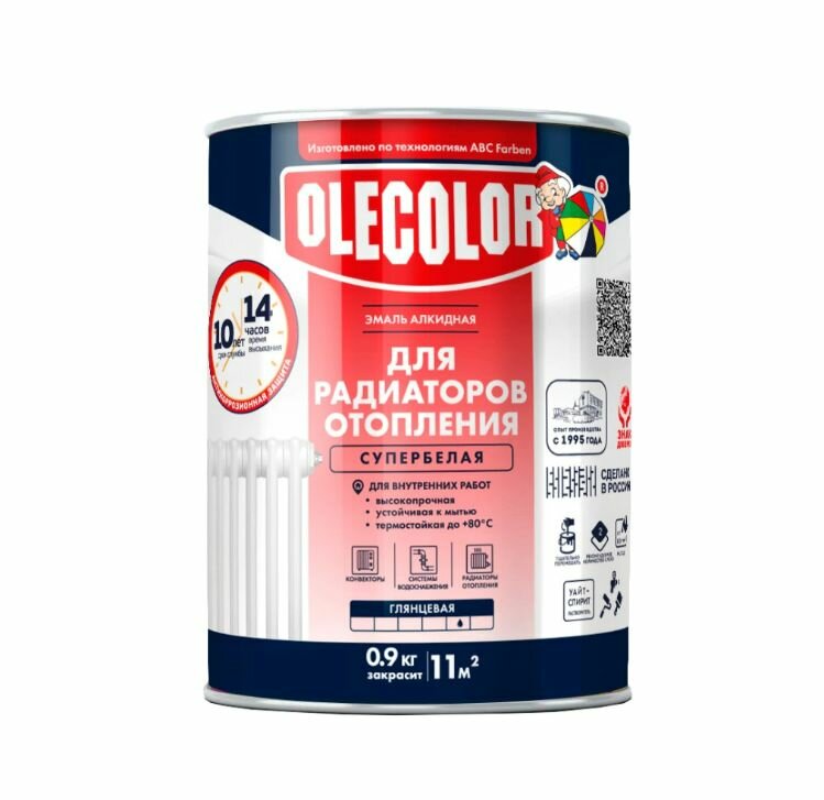 Эмаль для радиаторов полуглянцевая Olecolor белая 0,9 кг