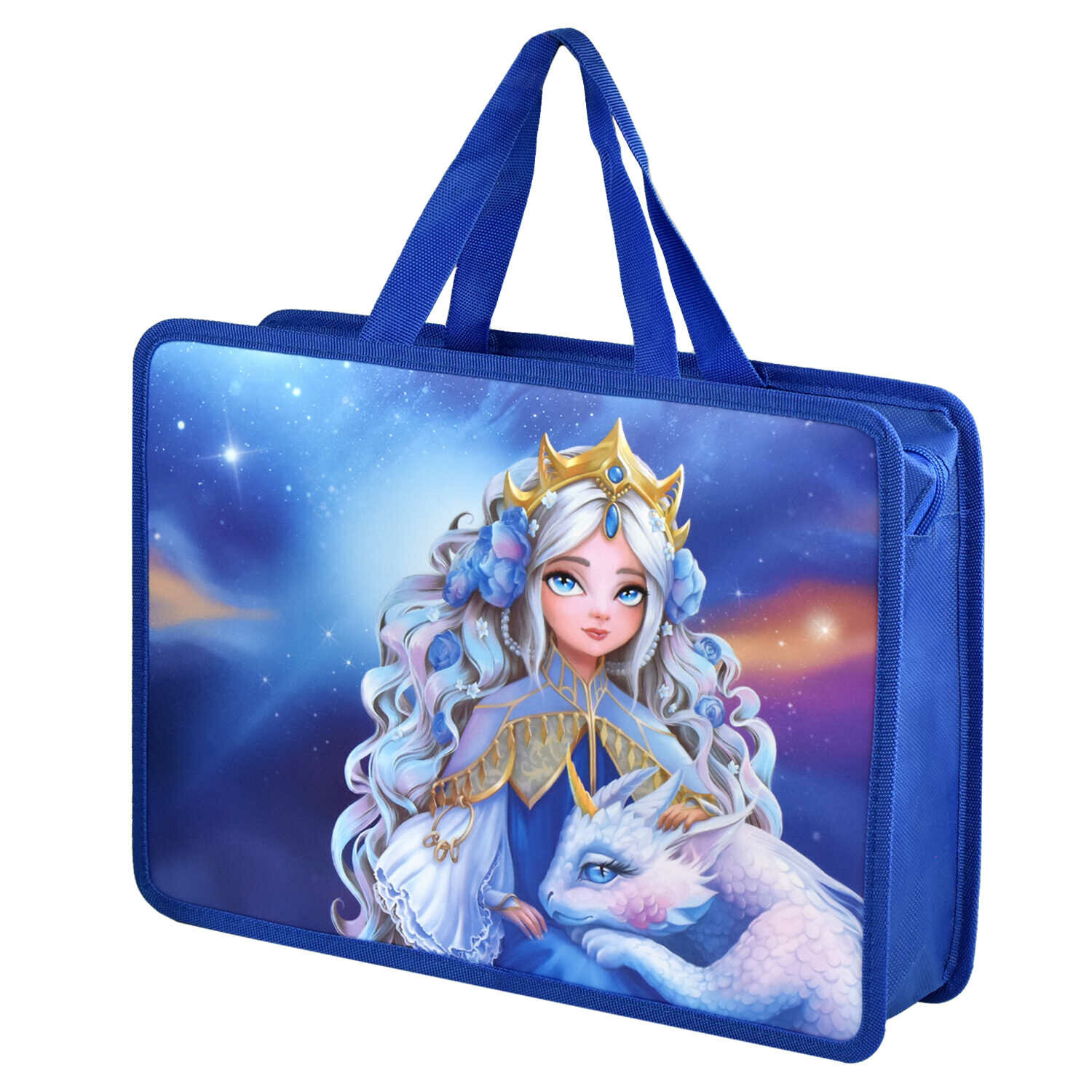 Папка для тетрадей А4. Феникс+ Пластиковая, На молнии, с ручками из текстиля. Принцесса С драконом