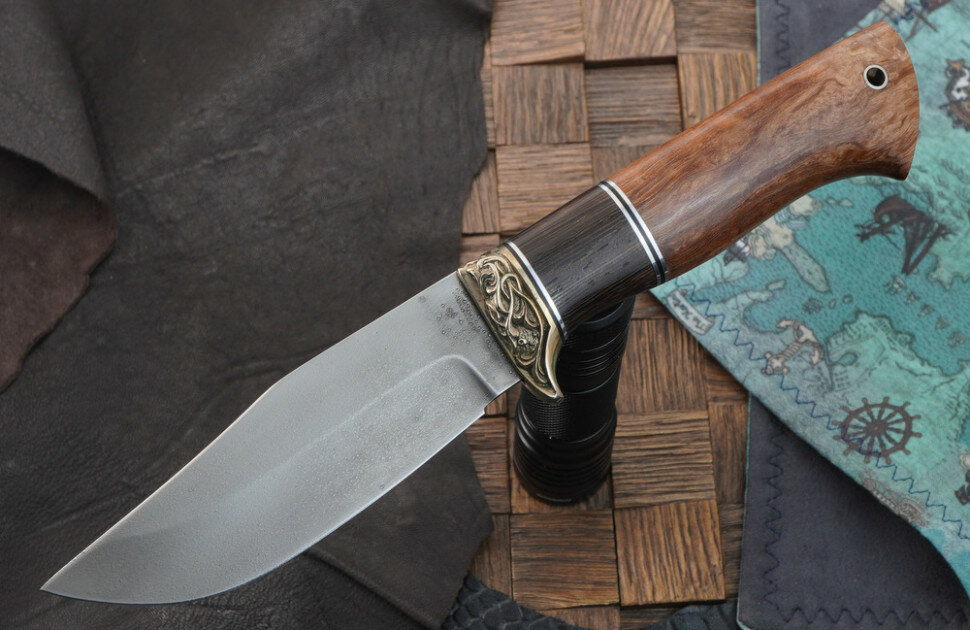 Окские ножи нож Барсук (ХВ5, стабилизированное дерево , граб, мельхиор)