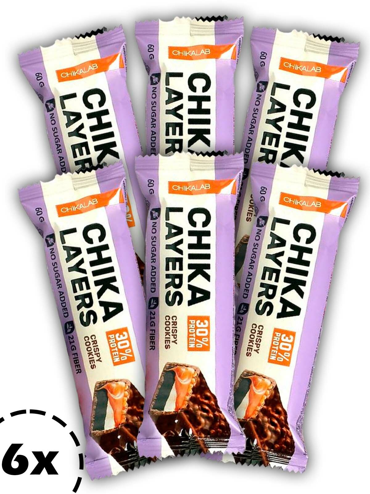 Протеиновый батончик Chikalab Chika Layers 6 х 60 г, Хрустящее печенье с двойным шоколадом