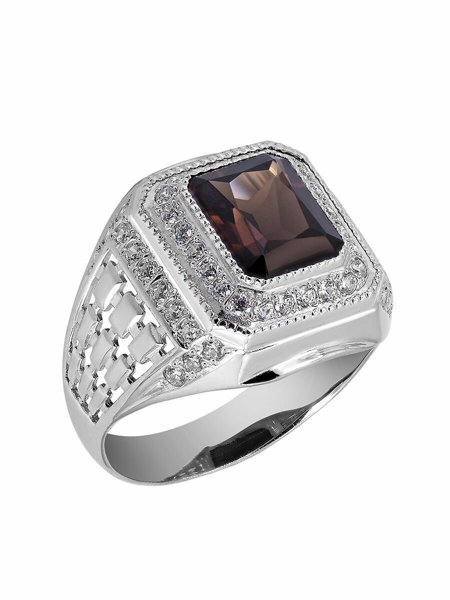 Печатка, серебро, 925 проба, родирование, раухтопаз, фианит