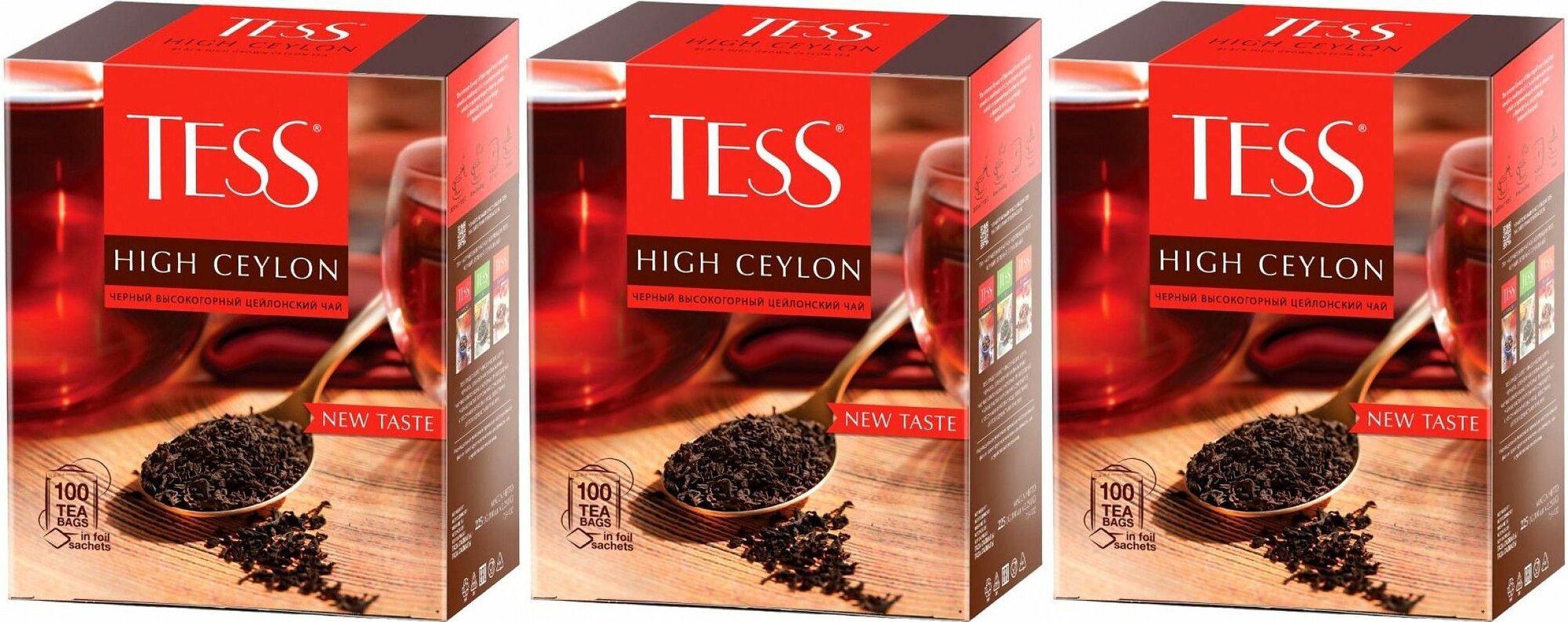 Tess Чай черный High Ceylon, 100 пакетиков по 2,25 г в уп, 3 уп