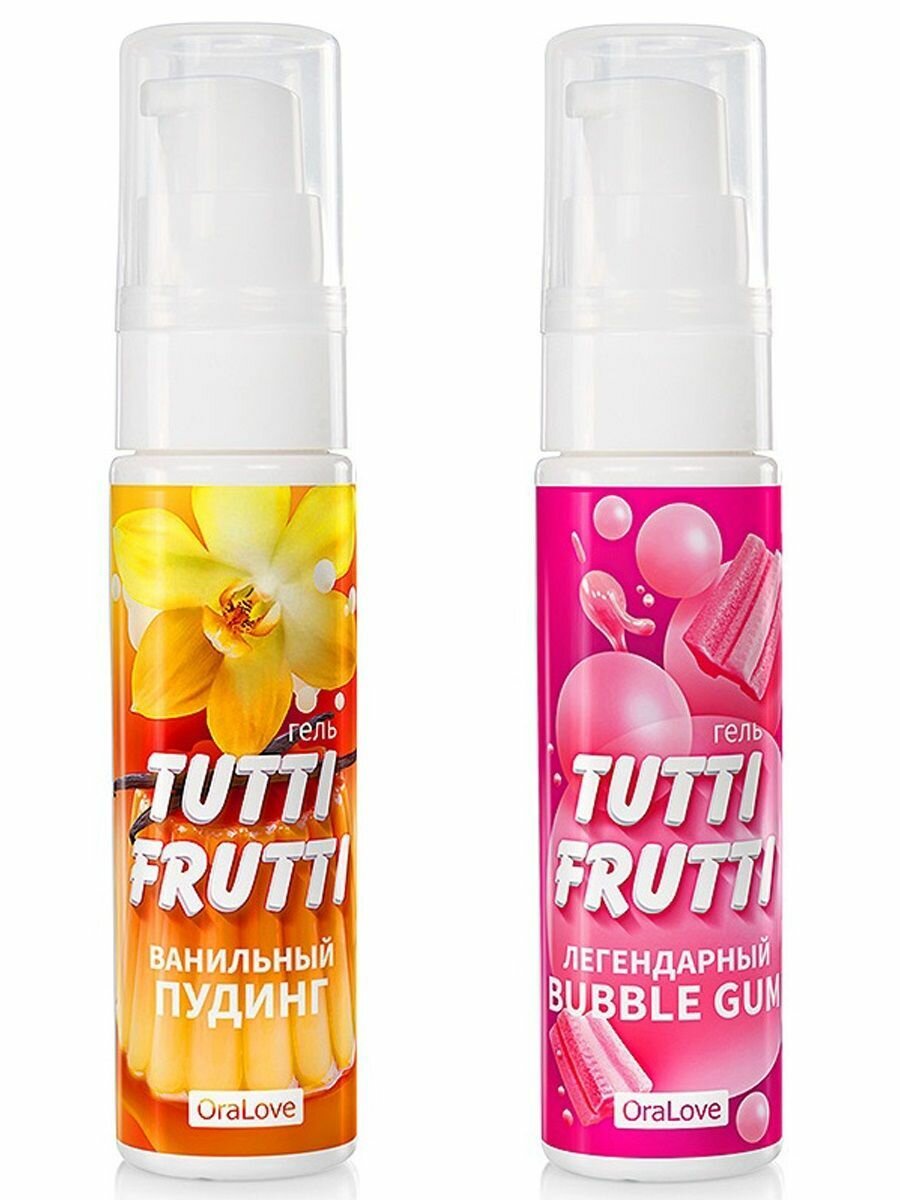 "TUTTI-FRUTTI" Гель для орального секса, 2 флакона смазки по 30мл. Ванильный пудинг и BUBBLE GUM