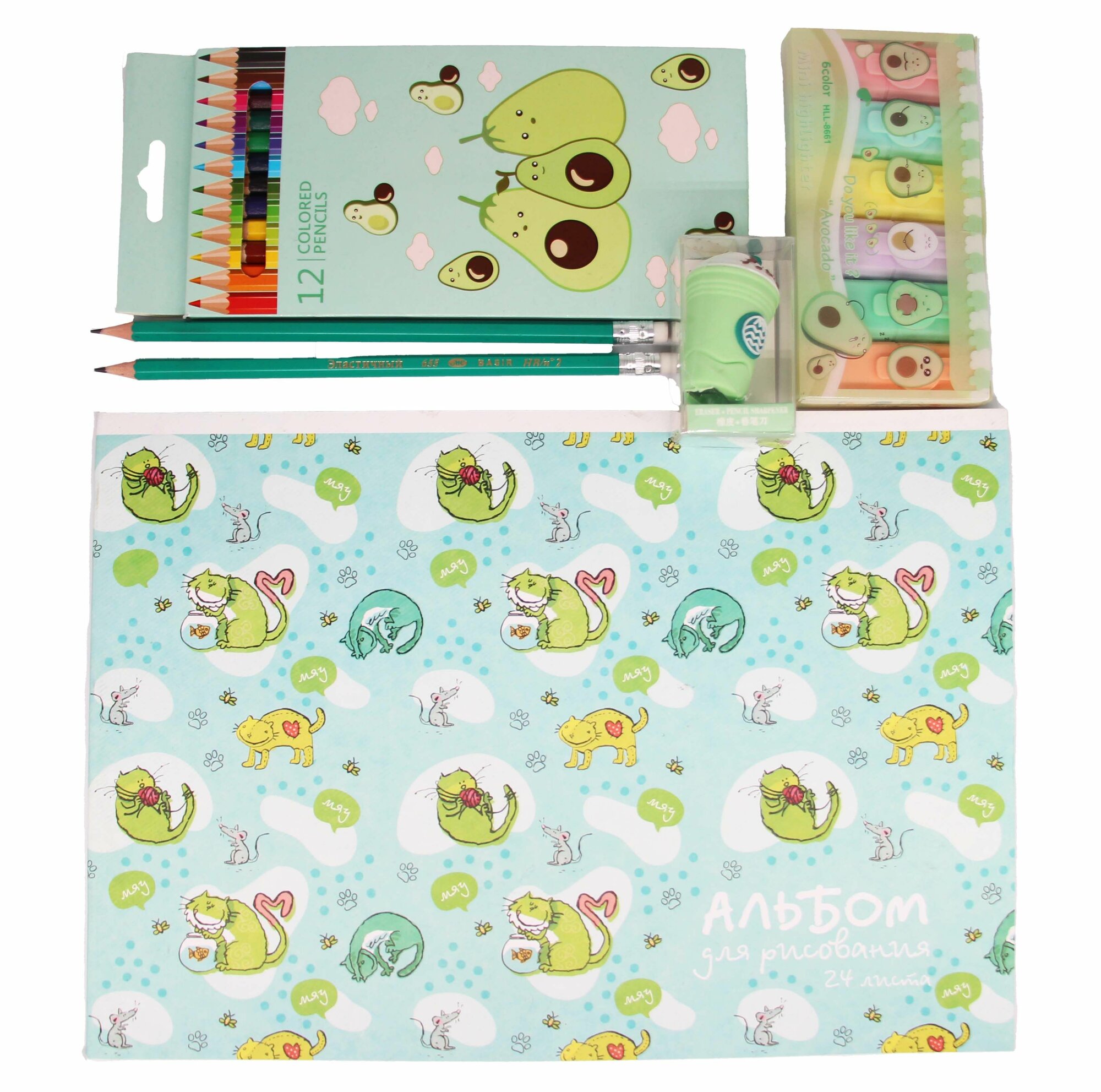 Мини набор для рисования авокадо и котики зеленый