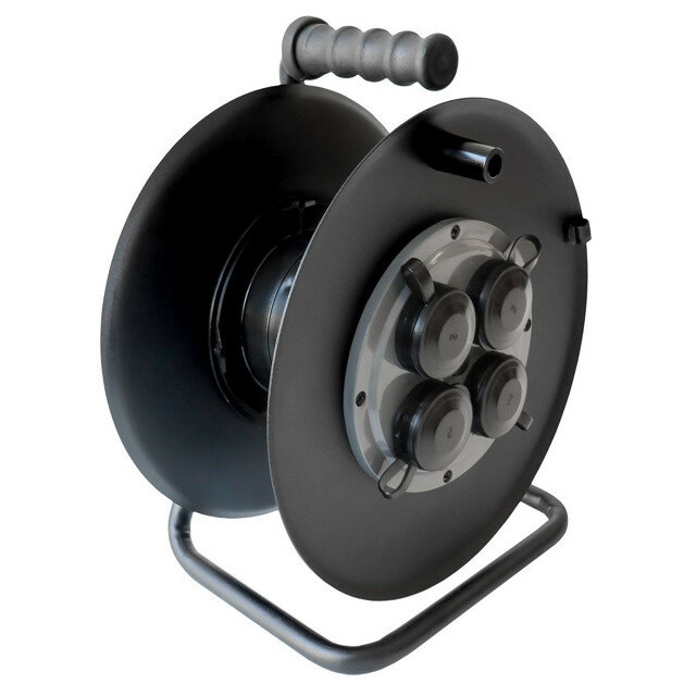 Свет Катушка 4 гнезда с крышками, металлическая, IP44, з/к, черный для электрощитовых