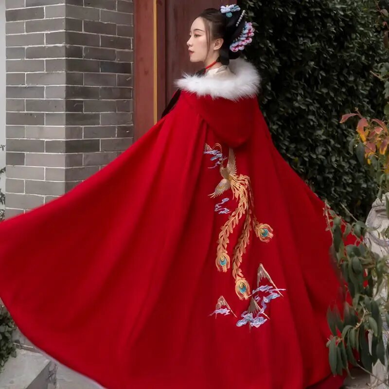 Черный хлопковый плащ Ханьфу UVRCOS Красный, Красный