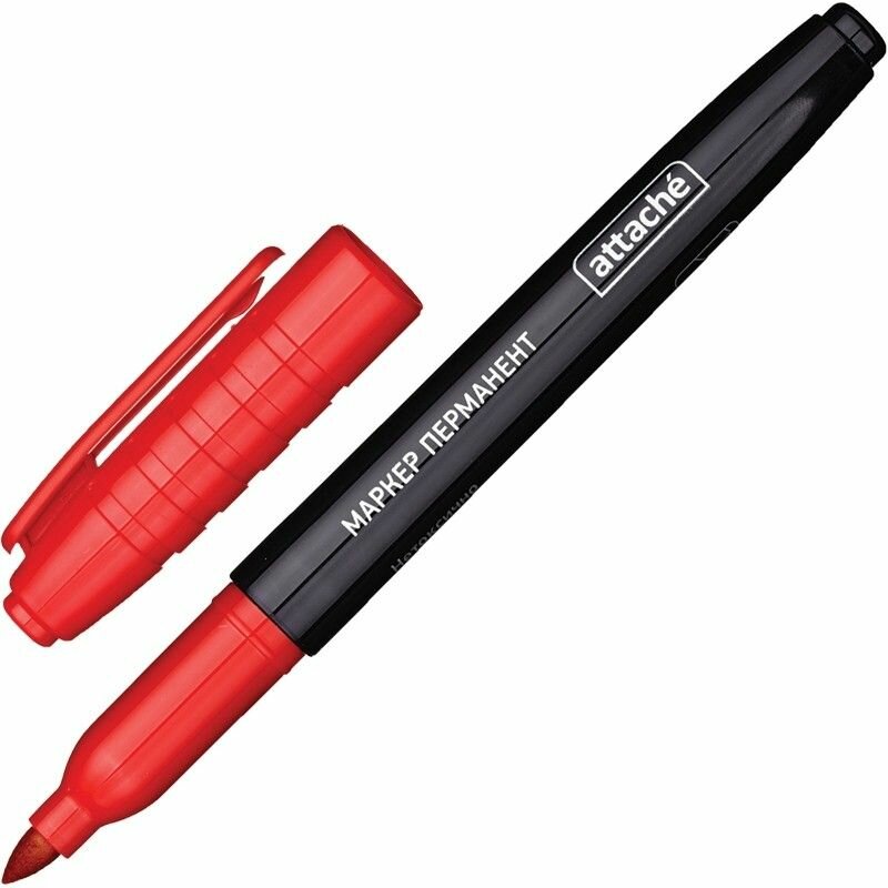 Маркер перманент Attache, 1,5-3мм, круглый, красный