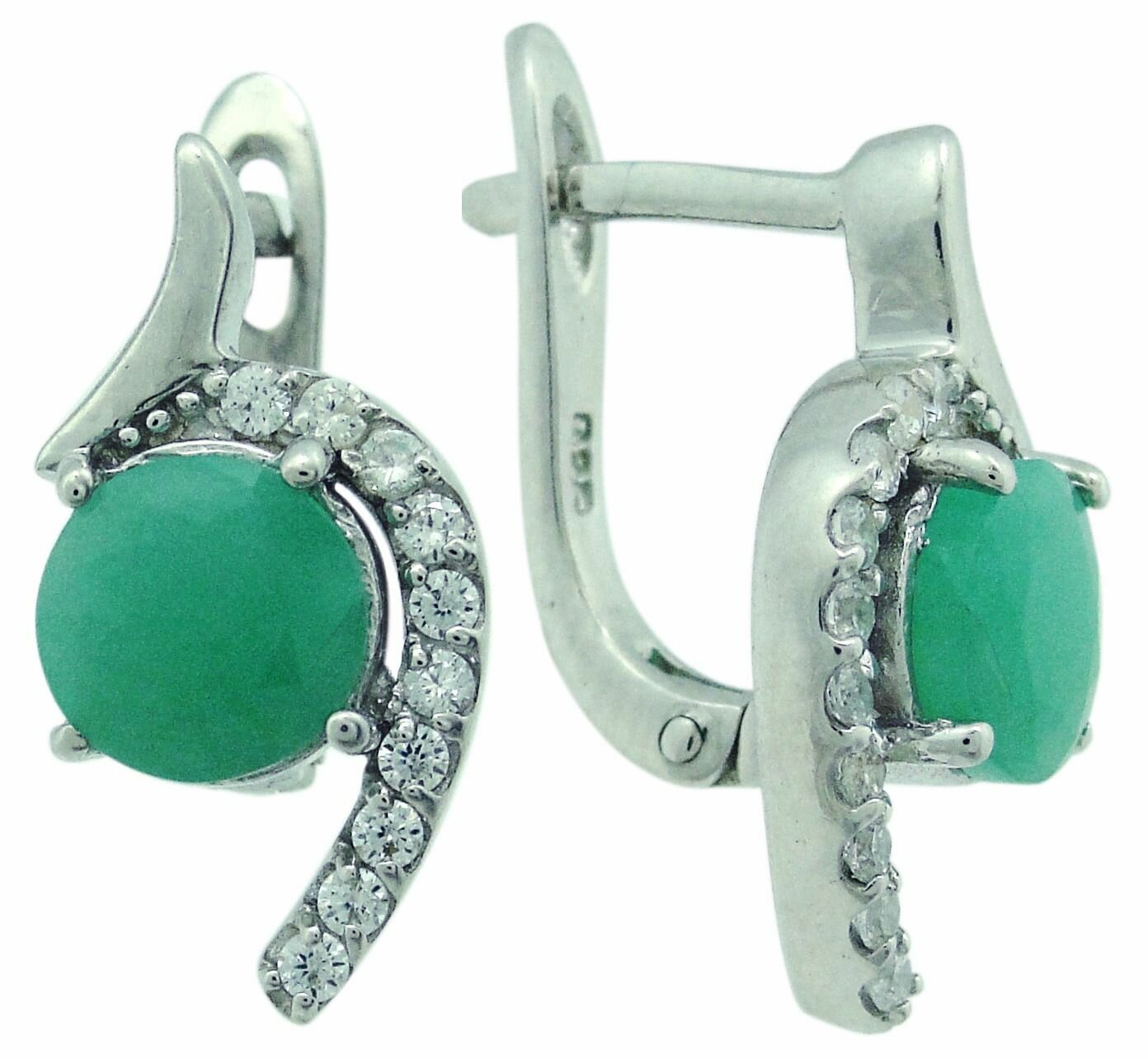 Серьги, серебро, 925 проба, родирование, фианит, изумруд