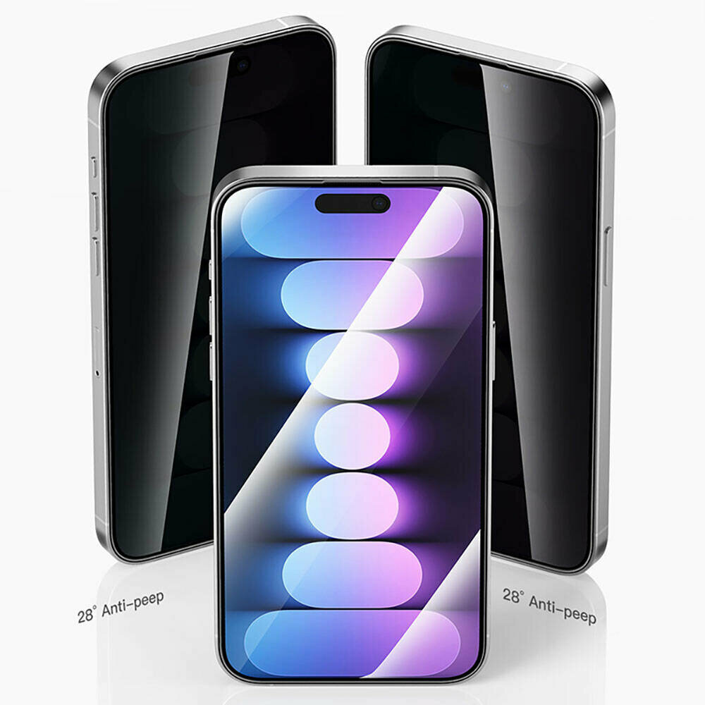 Защитное стекло антишпион для iPhone 15 Pro Max (6.7"), Recci Privacy Anti-Peeping, 9H, с усиленной рамкой, 0.33 мм