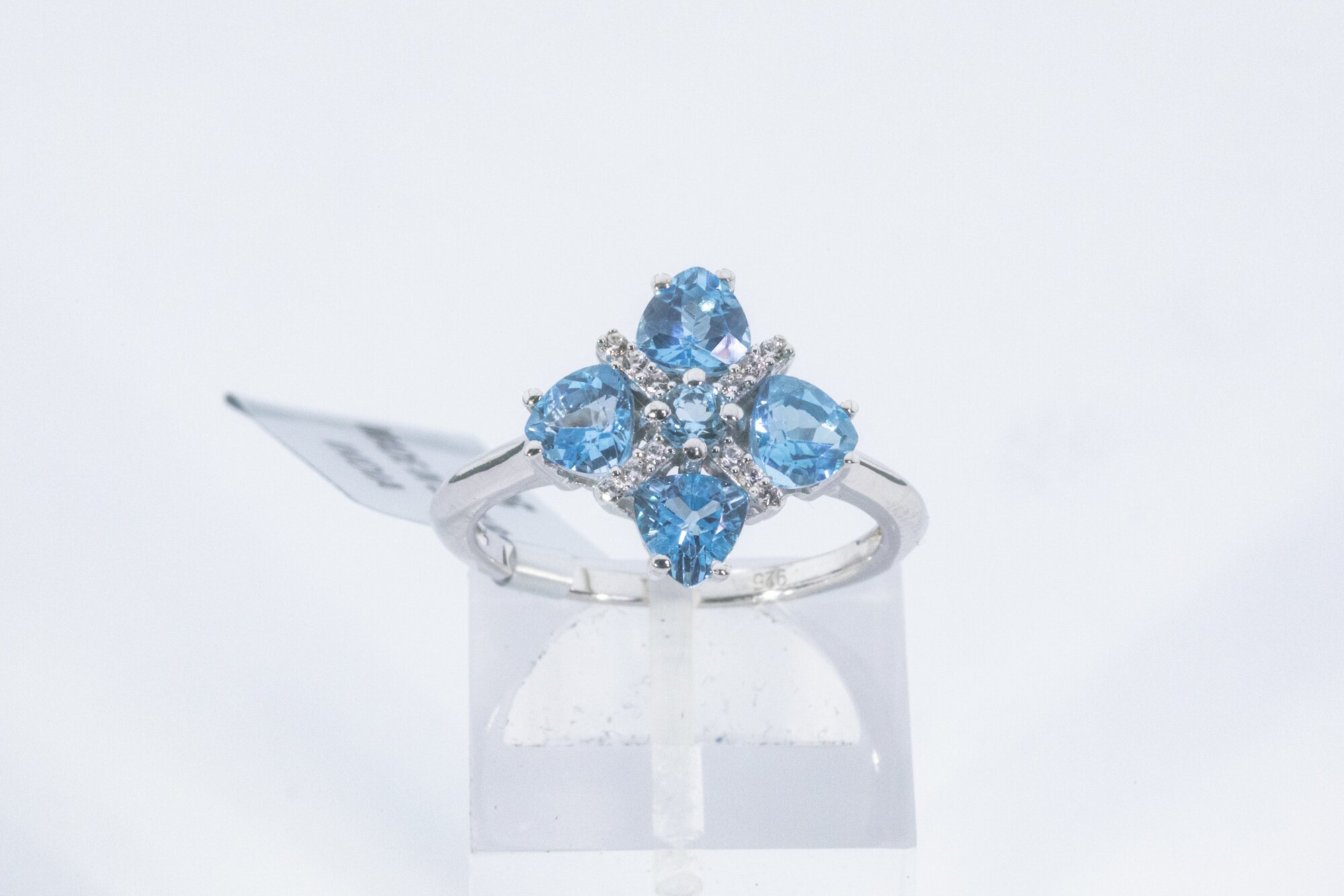 Кольцо, серебро, 925 проба, родирование, циркон, топаз