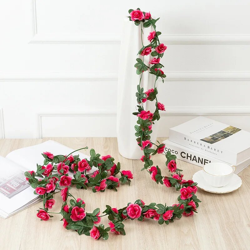 Искусственная гирлянда роз и плюща, цвет B Fuchsia, 2,5 м