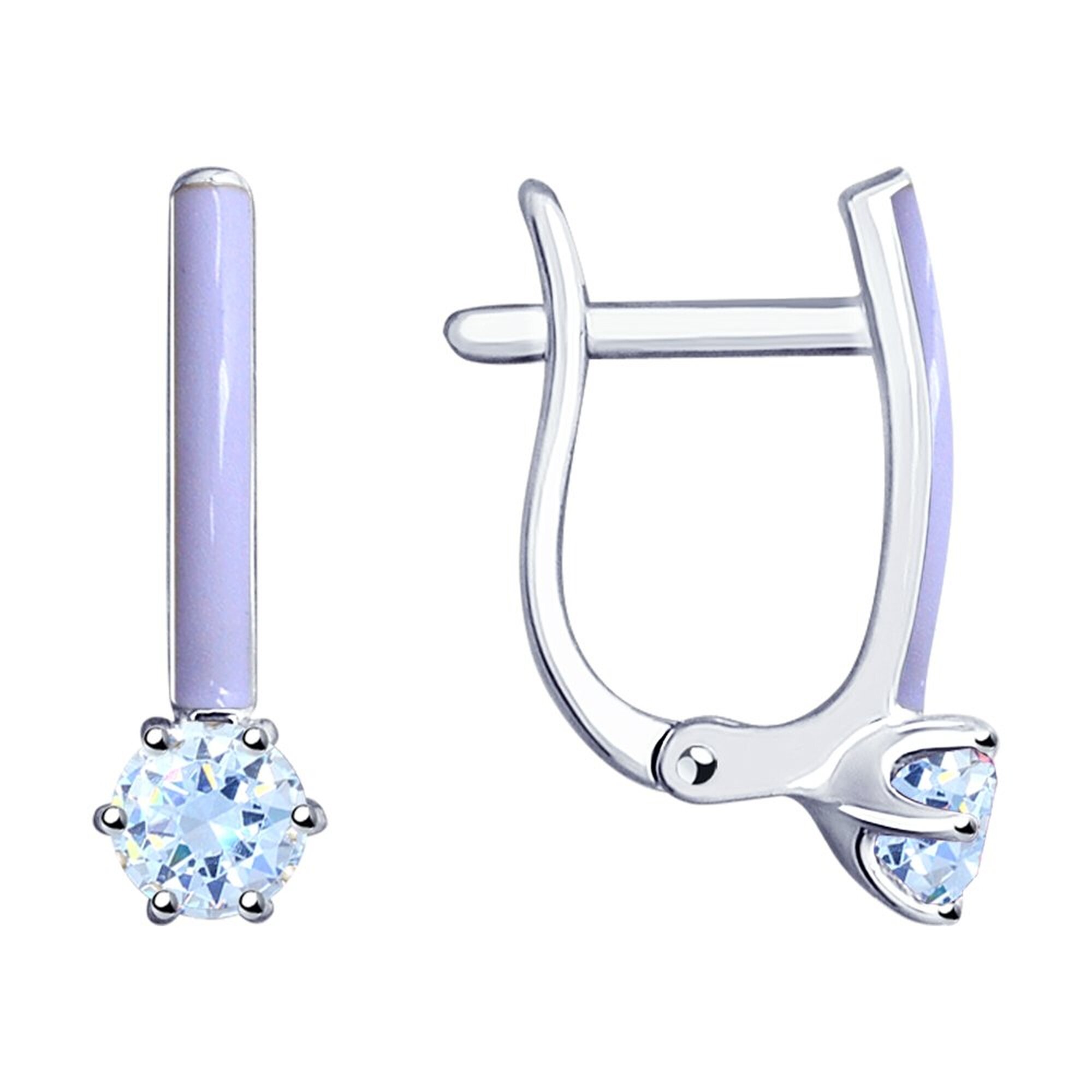 Серьги, серебро, 925 проба, родирование, фианит, эмаль