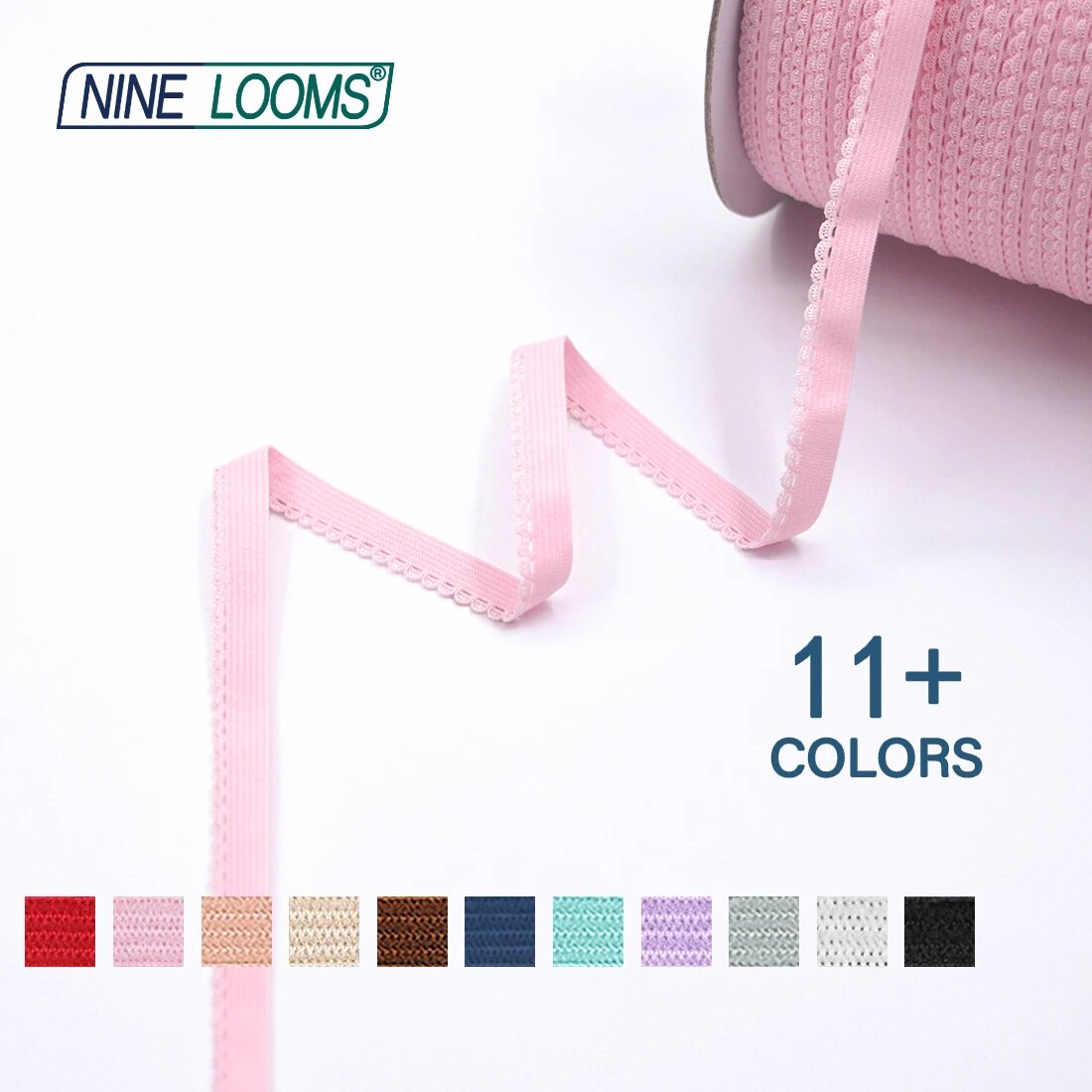 NINE LOOMS Эластичная лента с петлей 3/8 дюйма 10 мм Rose Pink, 5 Yards