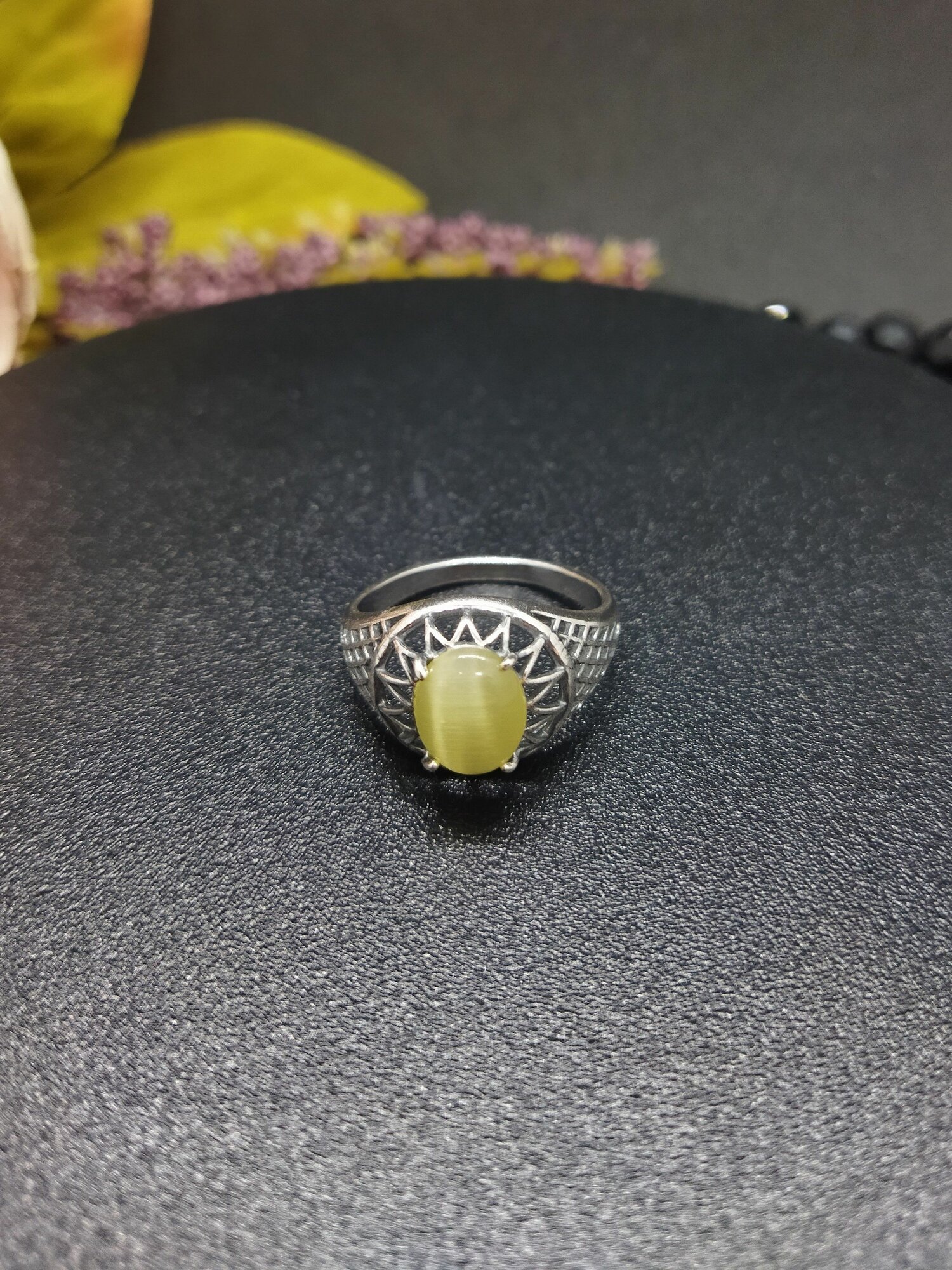 Кольцо, кошачий глаз, искусственный камень