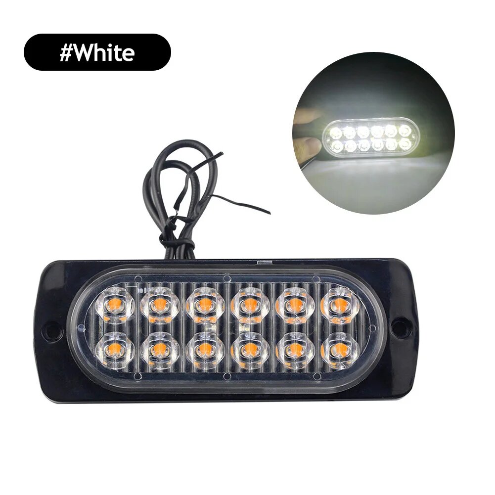 12 светодиодных стробоскопических элементов, дешевые стробоскопические решетки, мигающие световые панели, грузовые автомобильные фары, желтые световые фонари, 12 В, 24 В, автомобильные стробоскопы White