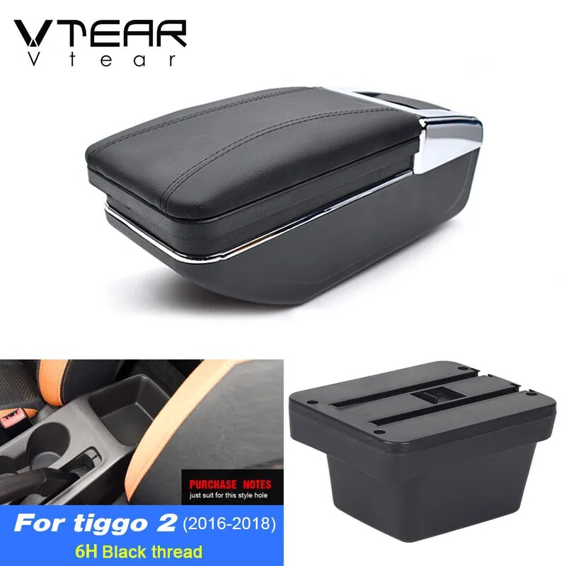 Vtear для Chery Tiggo 2 3X подлокотник для автомобильного зарядного устройства, двухслойная центральная консоль, подлокотник, USB коробка для хранения, аксессуары 2018 чери тигго Black thread