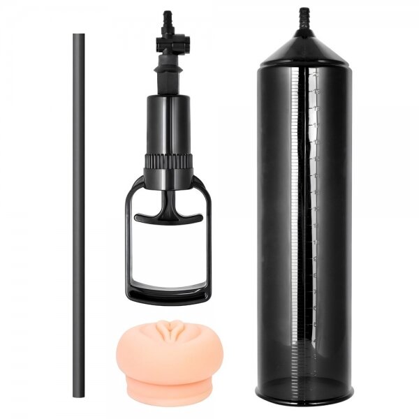 Bior toys Чёрная вакуумная помпа S.E. "Obsidian Pump Plus" с нежной «вагиной» и клапаном - 24,5 см. ⌀ 5,5 см.
