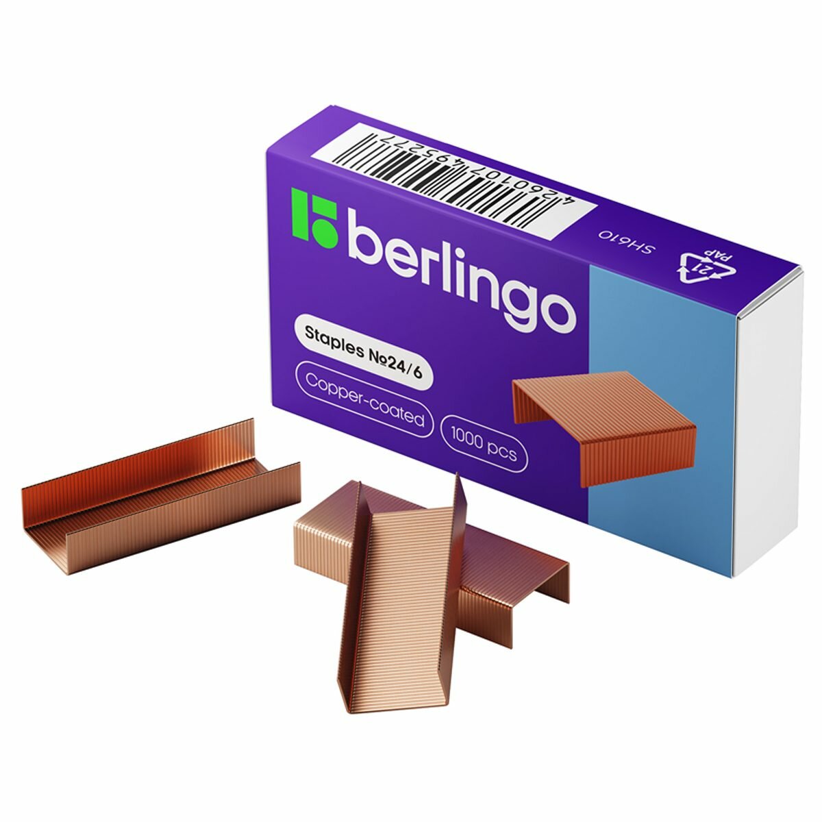 Скобы для степлеров Berlingo, №24/6, омедненные, 1000шт. (SH610)