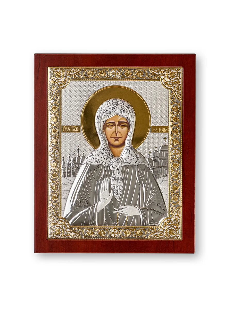 Икона серебряная, греческая Матрона 150х190мм.