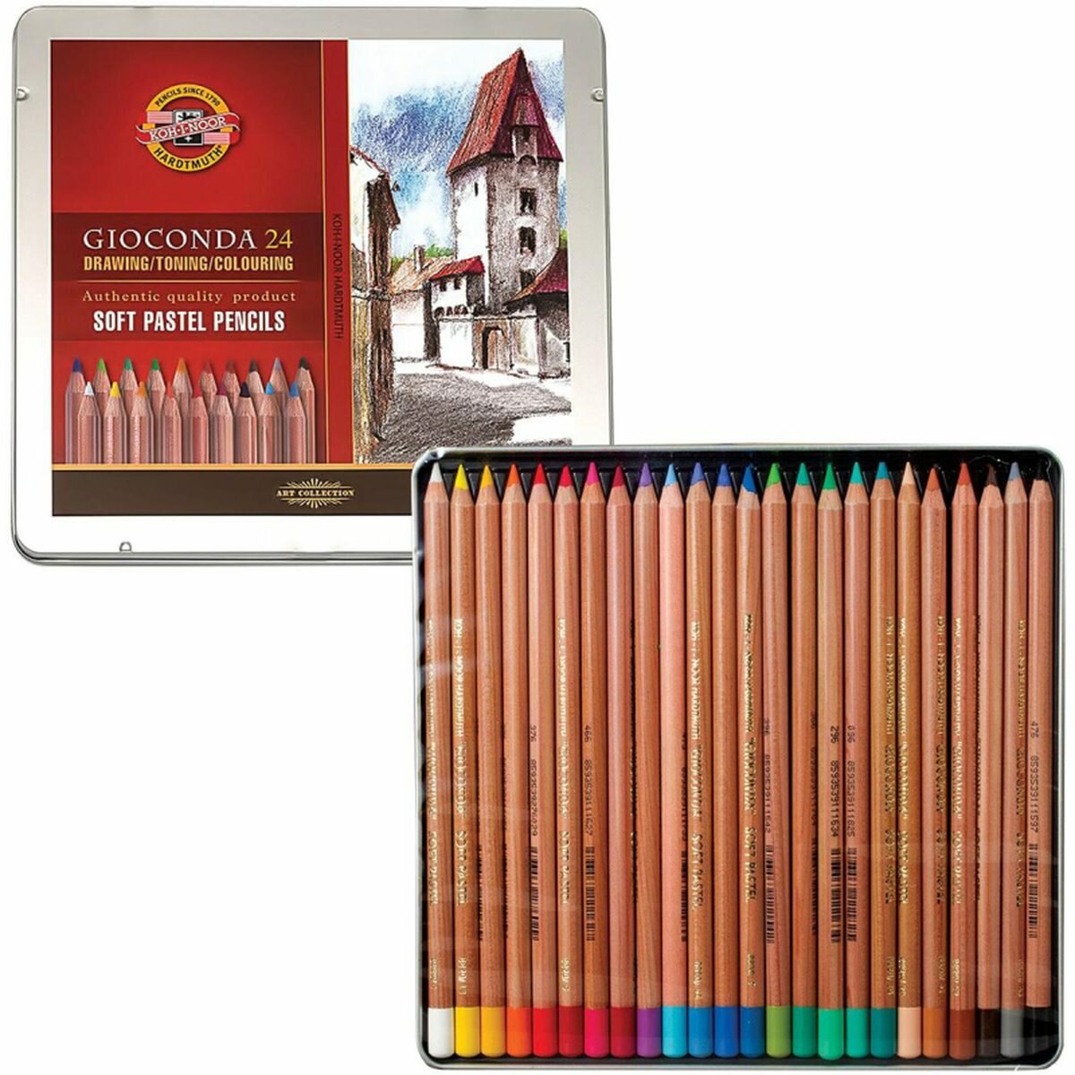 Карандаши пастельные 24 цвета Koh-I-Noor Gioconda Soft (круглые) металлическая коробка