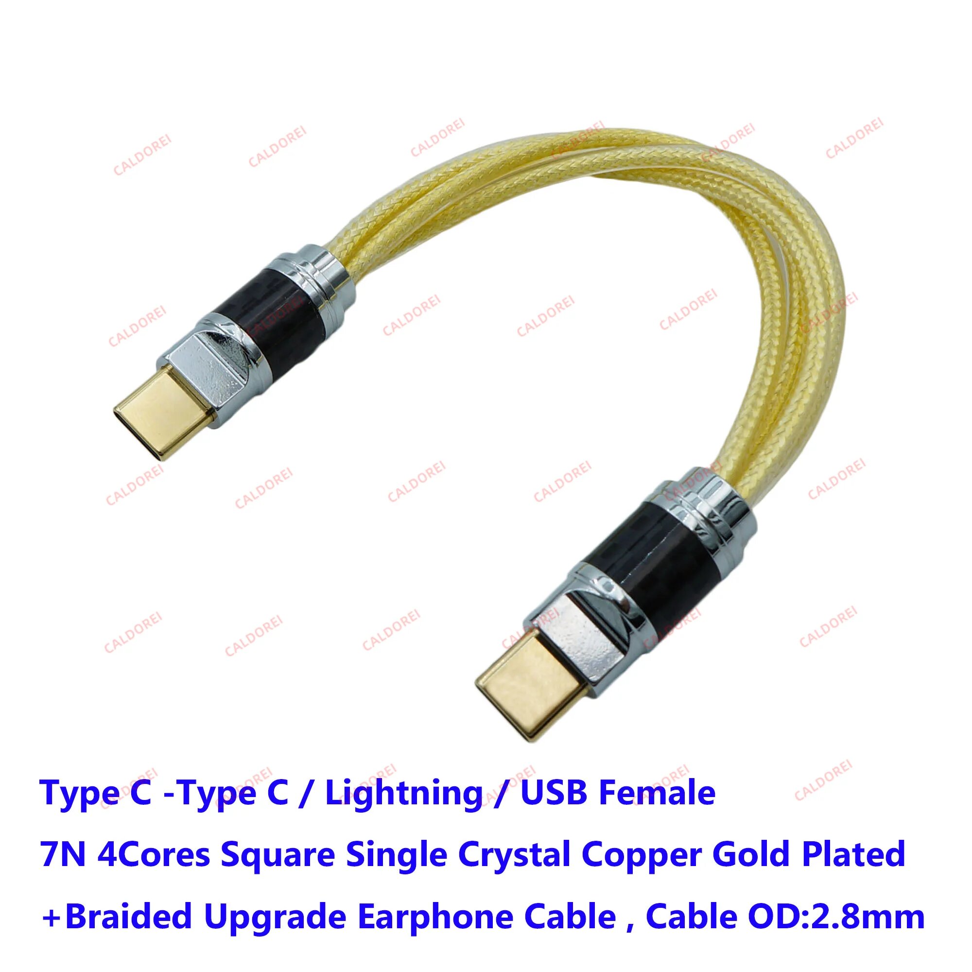 CALDOREI провод для наушников 7N квадратный монокристаллический медный позолоченный золотой Type C-Type C