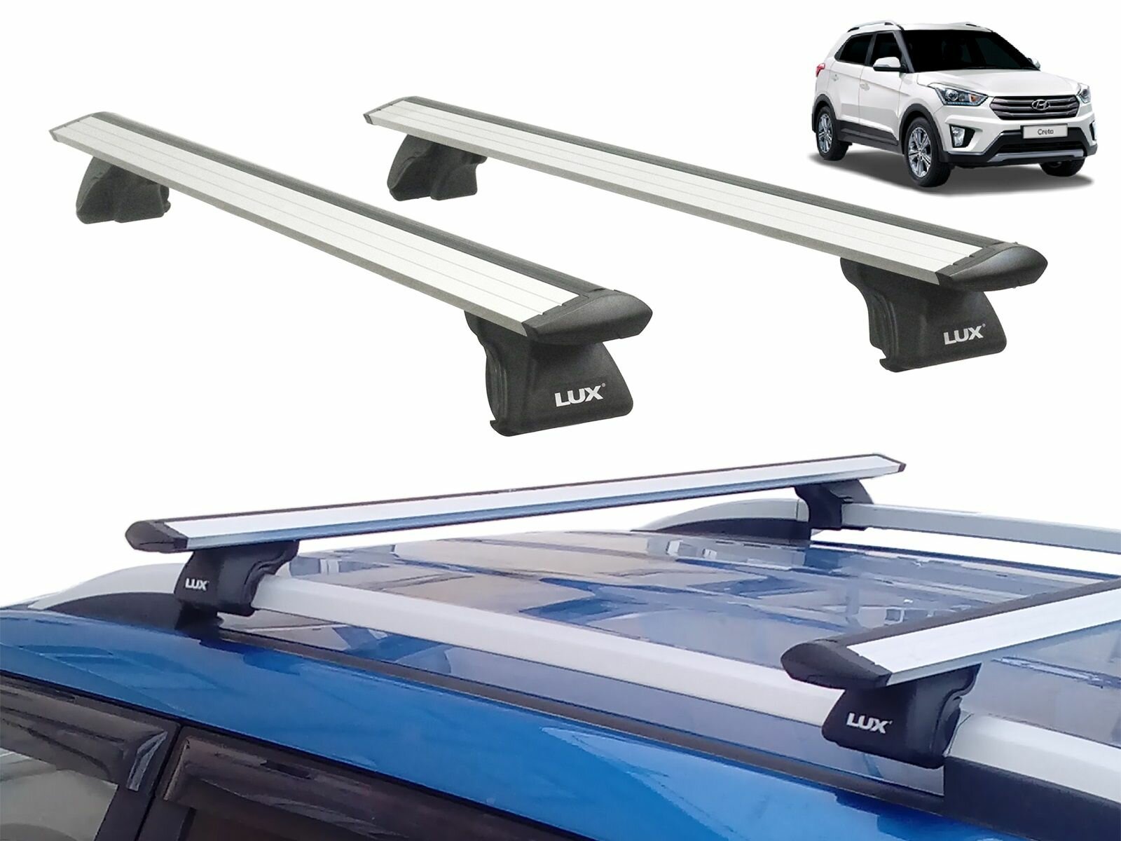 Багажник на Хендай Крета, поперечные дуги на рейлинги Hyundai Creta (2016-2021), Lux Классик, крыловидные дуги