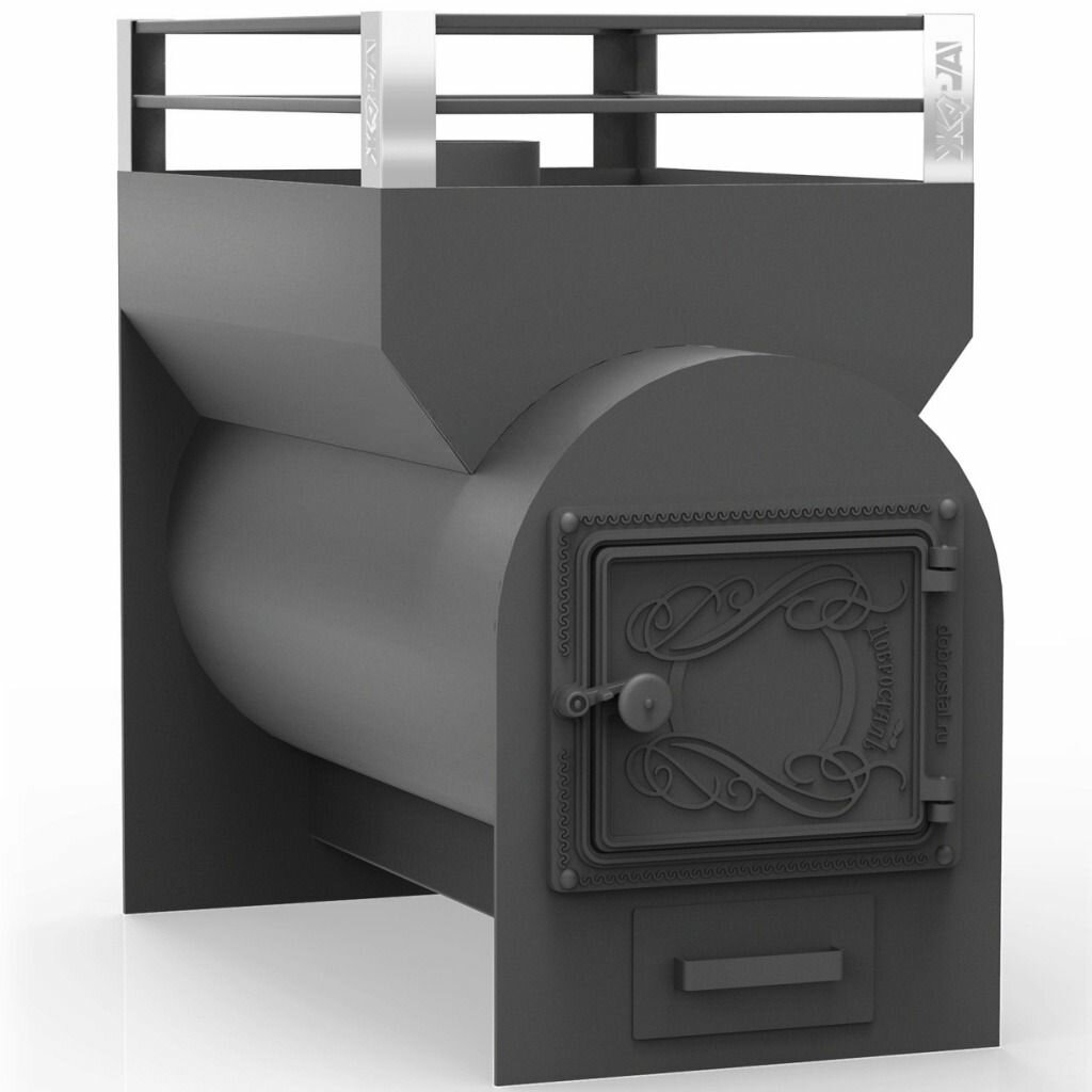 Банная печь Малютка 750У цилиндрическая топка 8 мм, чугунная дверца, открытая каменка, дрова до 70 см, мощность 2,5 кВт