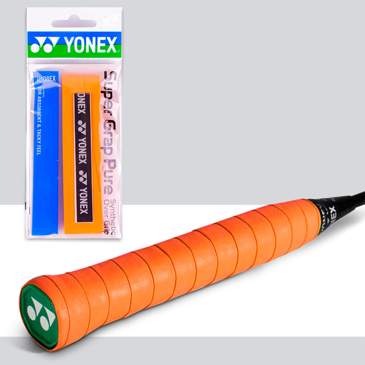 Обмотка для ракетки бадминтон, YONEX SUPER GRAP PURE AC108EX ORANGE, оранжевая, 1 шт.