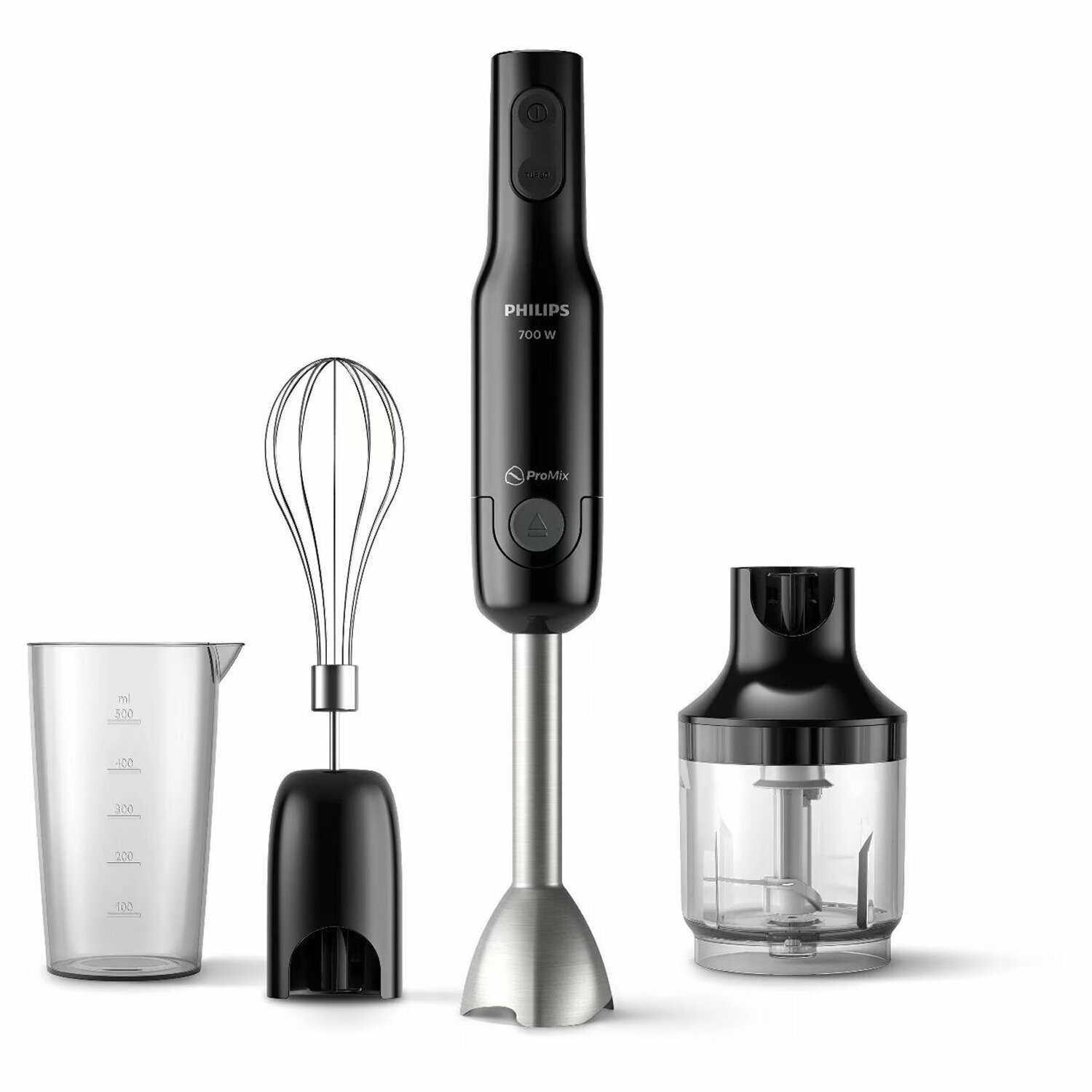 Блендер погружной Philips HR2543/90, 700 Вт, 2 скорости, 3 насадки, стакан, черный